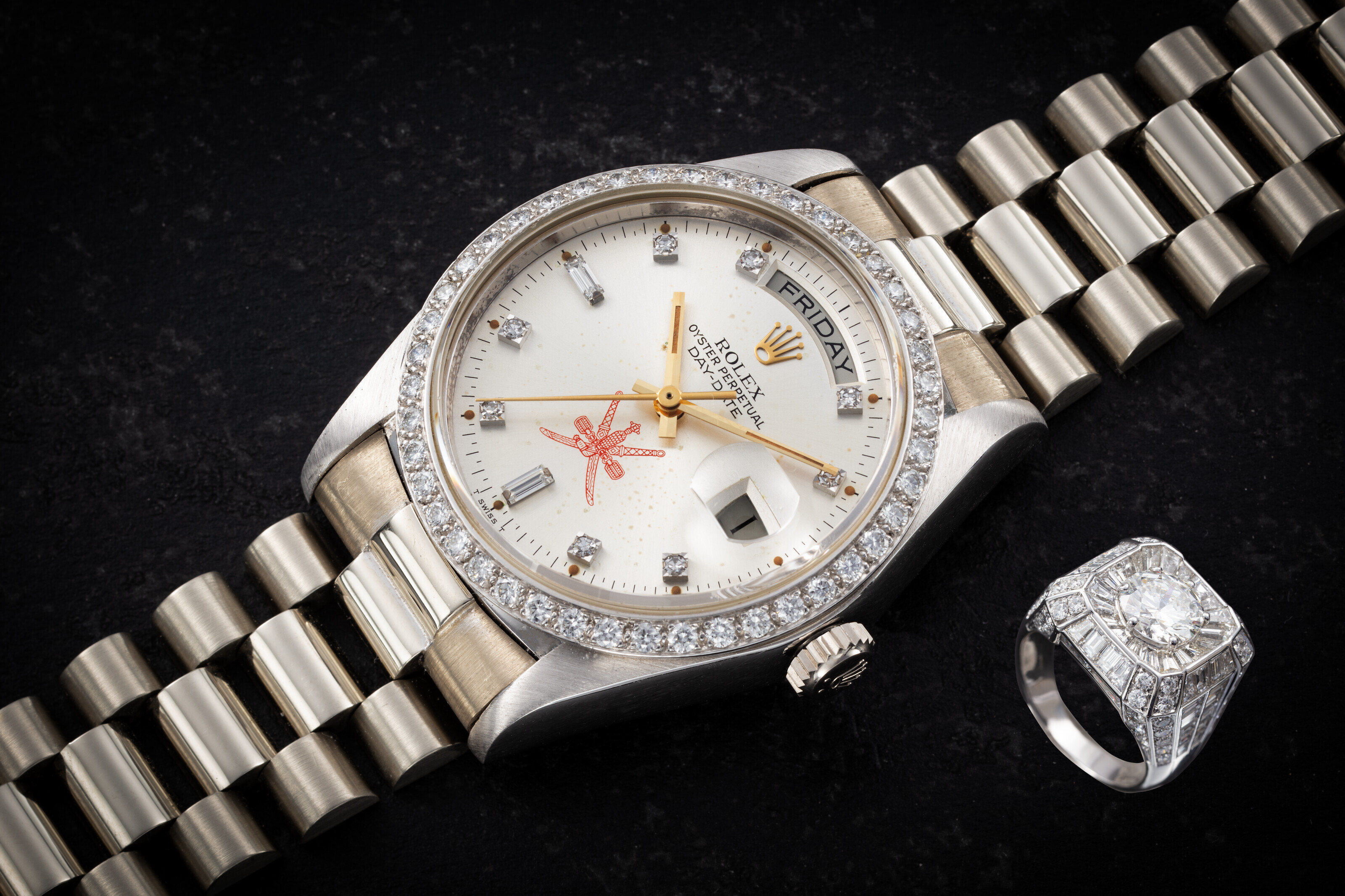 ROLEX, DAY-DATE REF.18049, A GOLD AND DIAMOND-SET AUTOMATIC WRISTWATCH ...