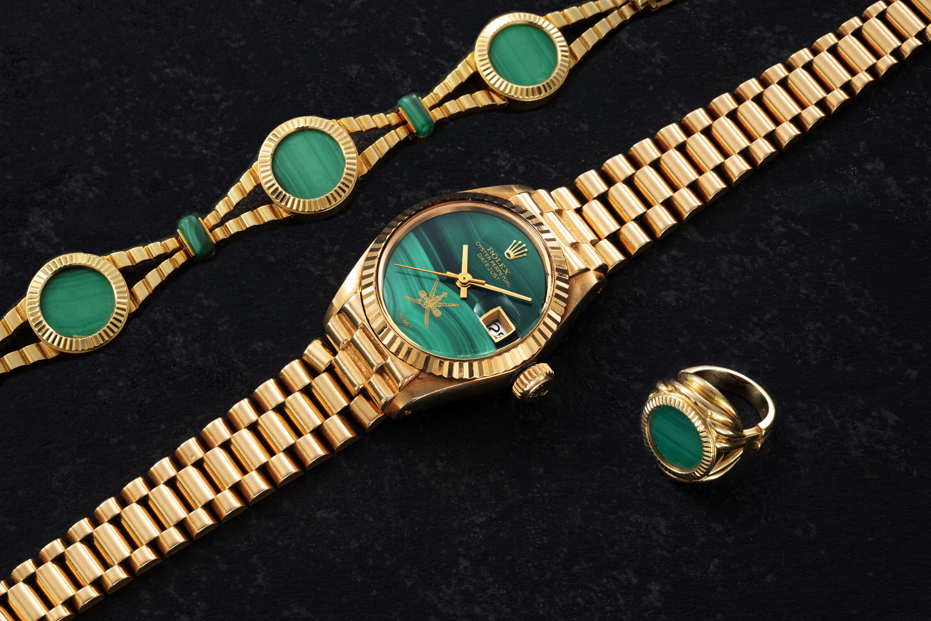 ROLEX, DATEJUST REF. 6917, A GOLD AUTOMATIC WRISTWATCH WITH MALACHITE ...