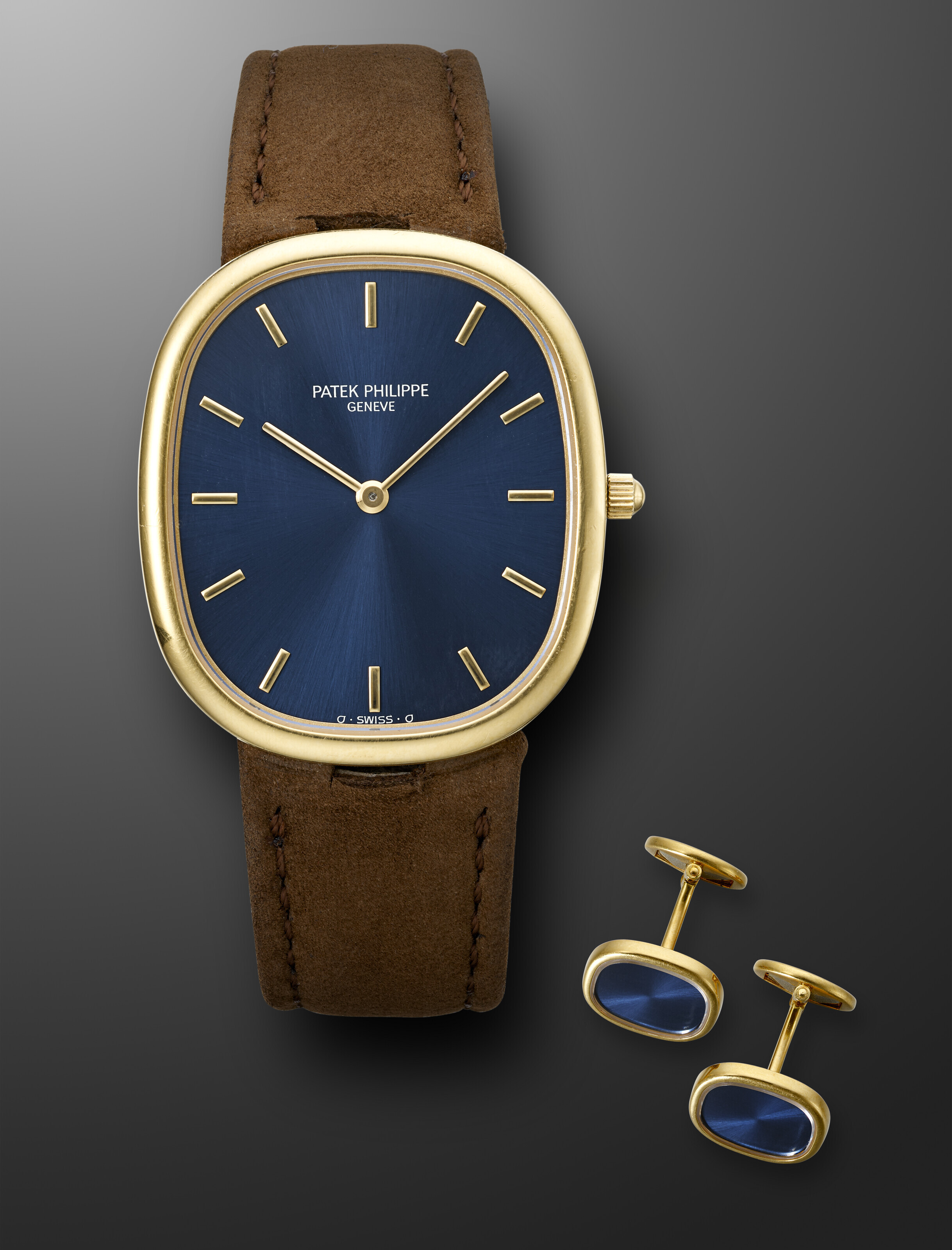 PATEK PHILIPPE, YELLOW GOLD 'ELLIPSE' WITH MATCHING CUFFLINKS, REF ...