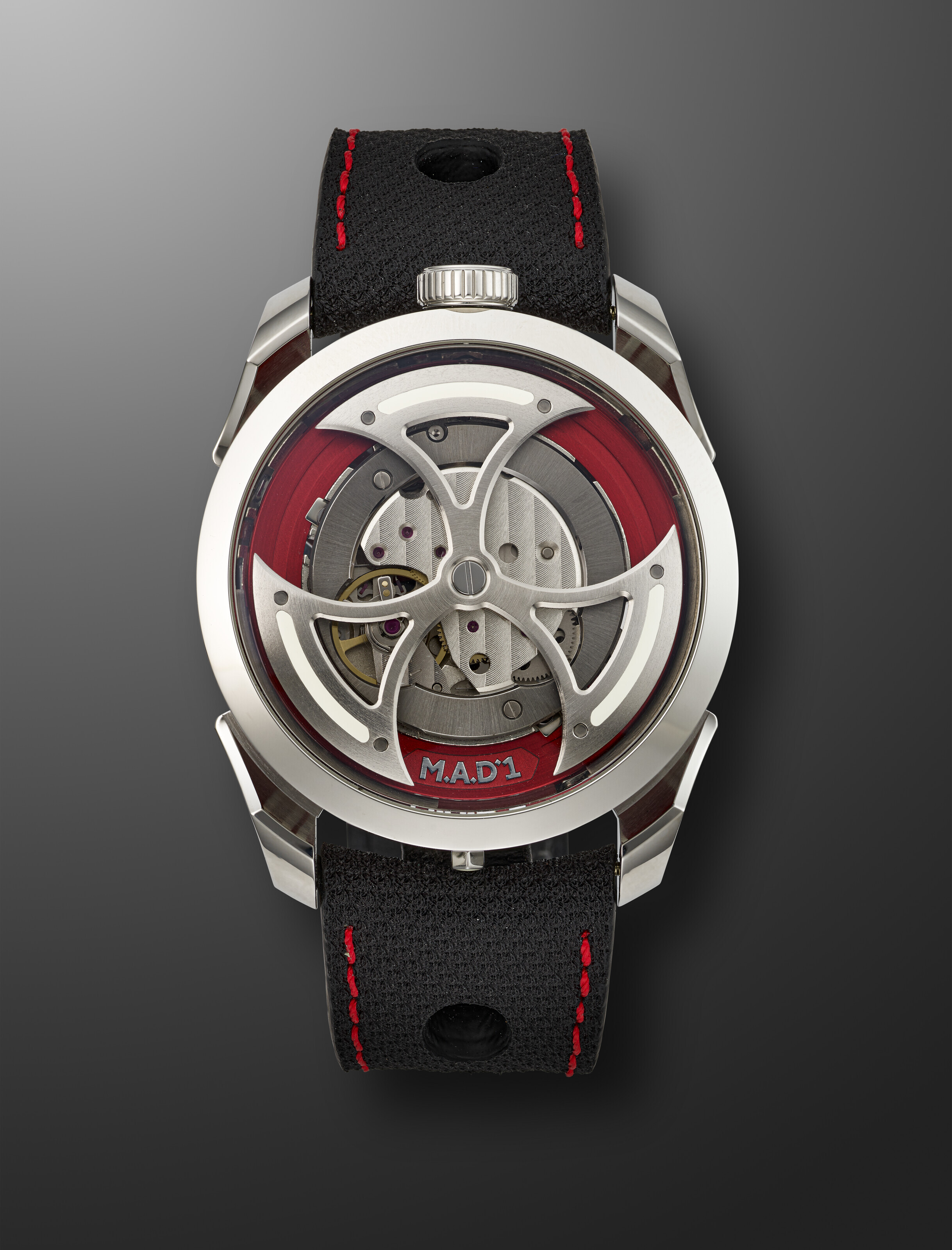 M.A.D. EDITION, STAINLESS STEEL 'M.A.D. 1 RED' WITH LATERAL TIME ...
