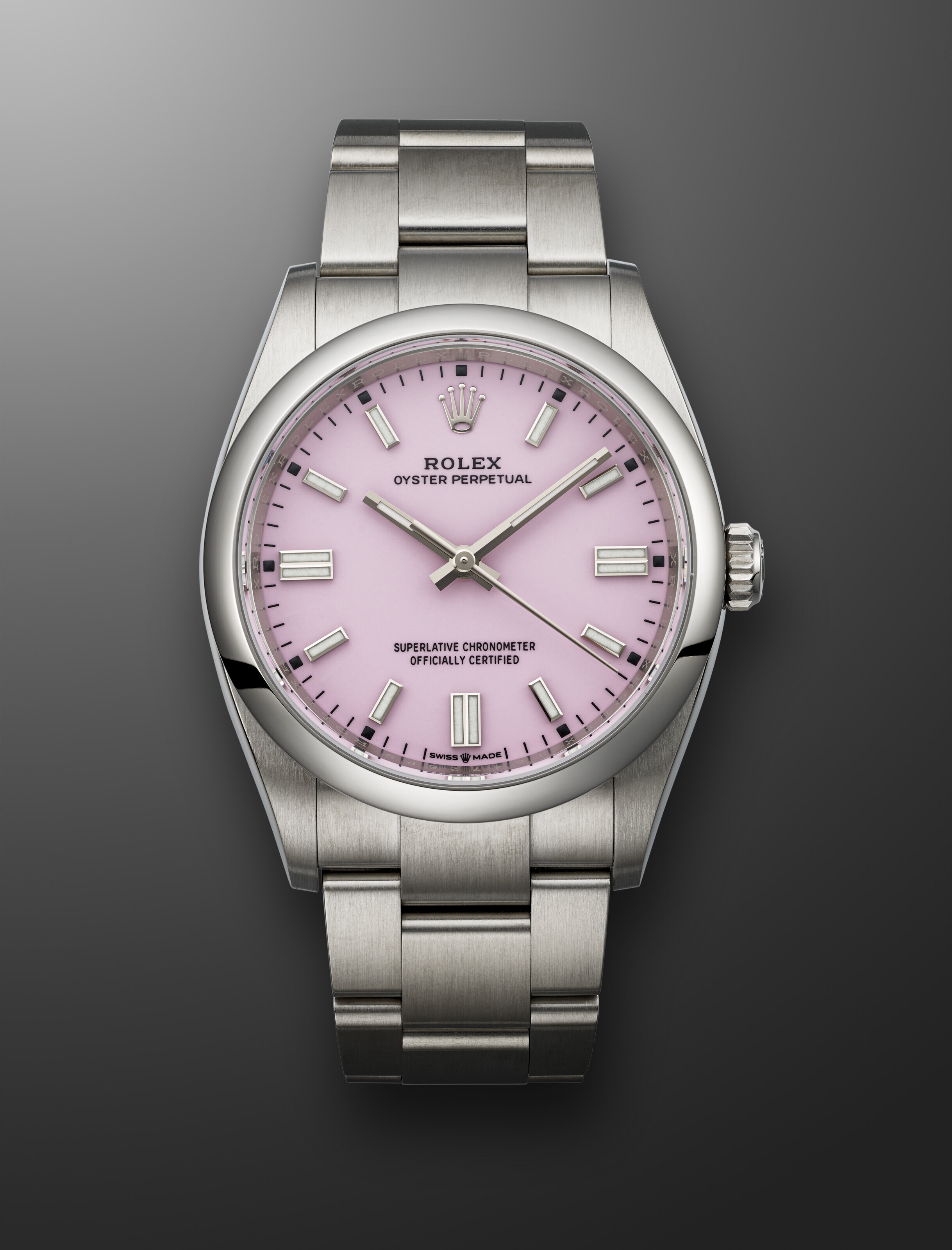 ROLEX, STAINLESS STEEL 'OYSTER PERPETUAL' WITH PINK DIAL, REF. 126000 ...