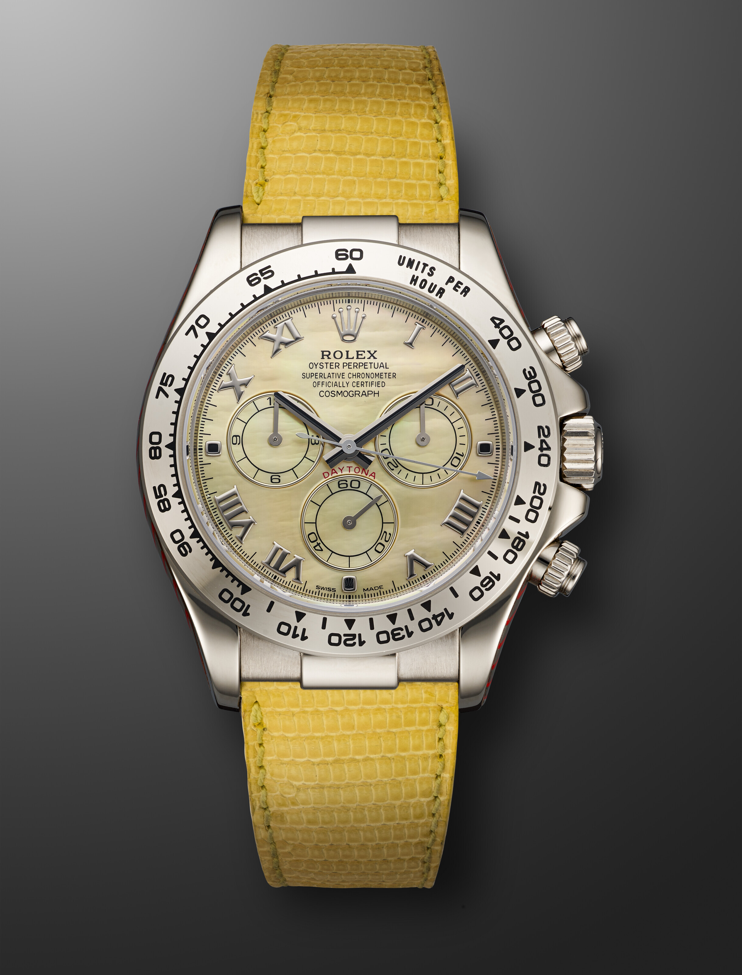 ROLEX, WHITE GOLD CHRONOGRAPH 'DAYTONA BEACH' WITH YELLOW MOTHER-OF ...