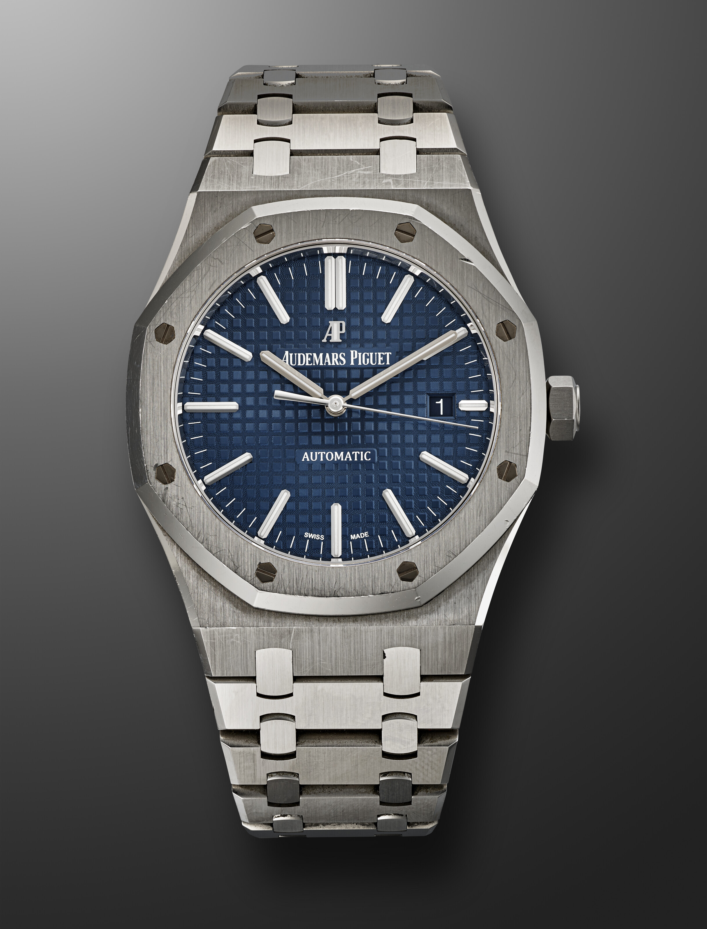 AUDEMARS PIGUET, STAINLESS STEEL 'ROYAL OAK' WITH BLUE DIAL, REF ...