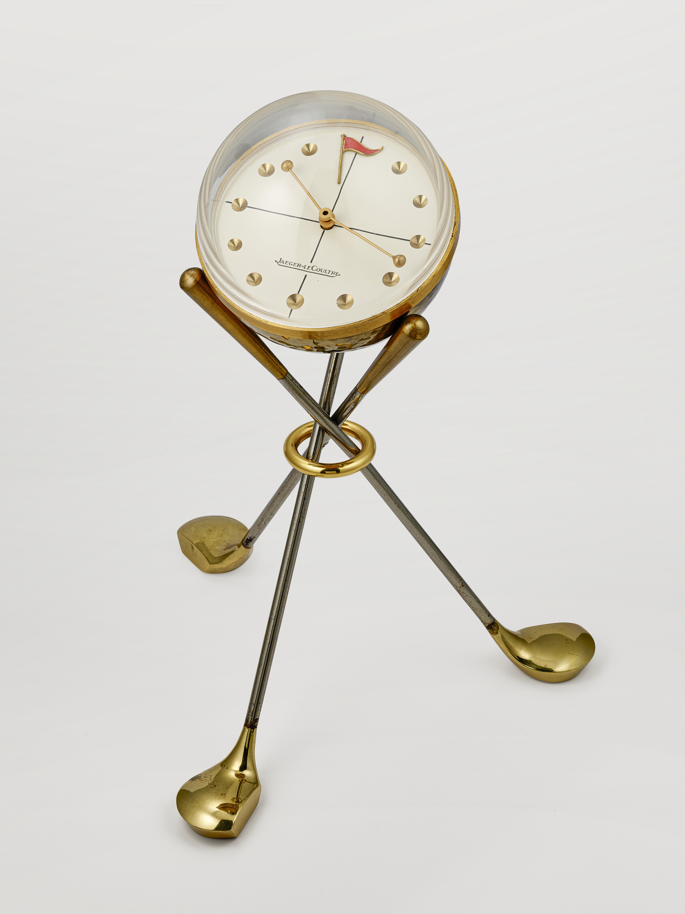 JAEGER-LECOULTRE, BRASS AND STAINLESS STEEL TABLE CLOCK 'GOLF ...