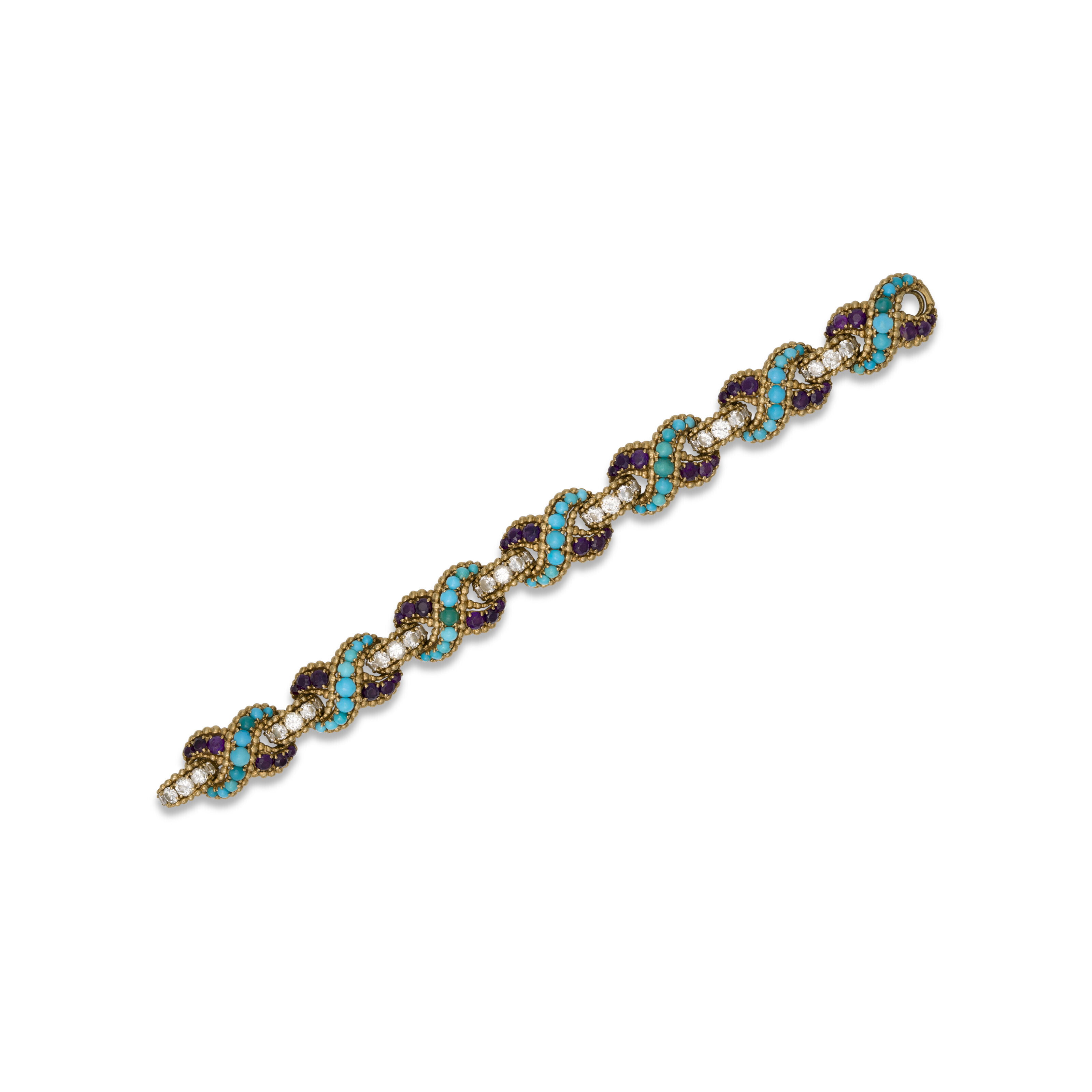 VAN CLEEF & ARPELS TURQUOISE, AMETHYST AND DIAMOND BRACELET, | Christie’s