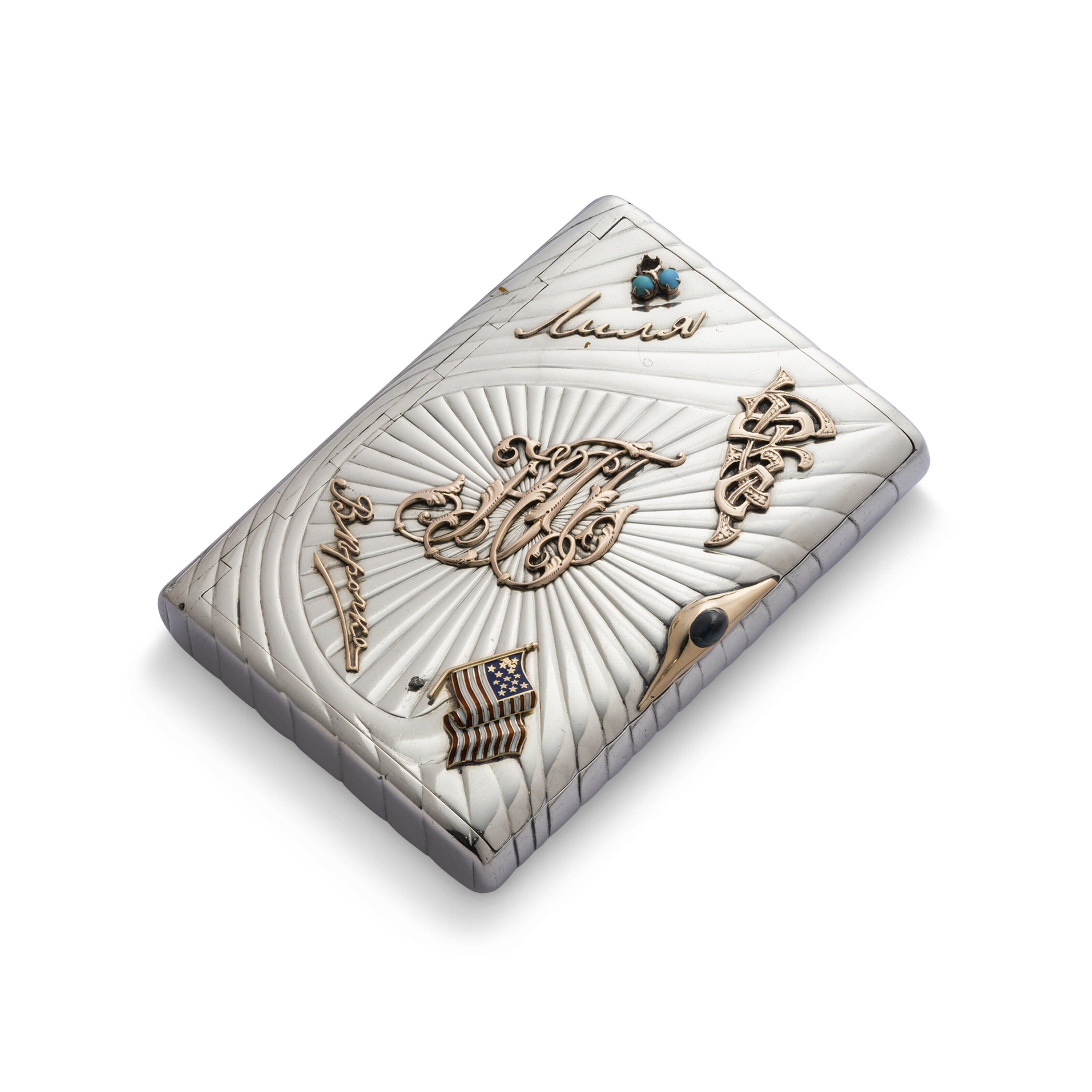 EARLY 20TH CENTURY SAPPHIRE, TURQUOISE, ENAMEL AND SILVER CIGARETTE ...