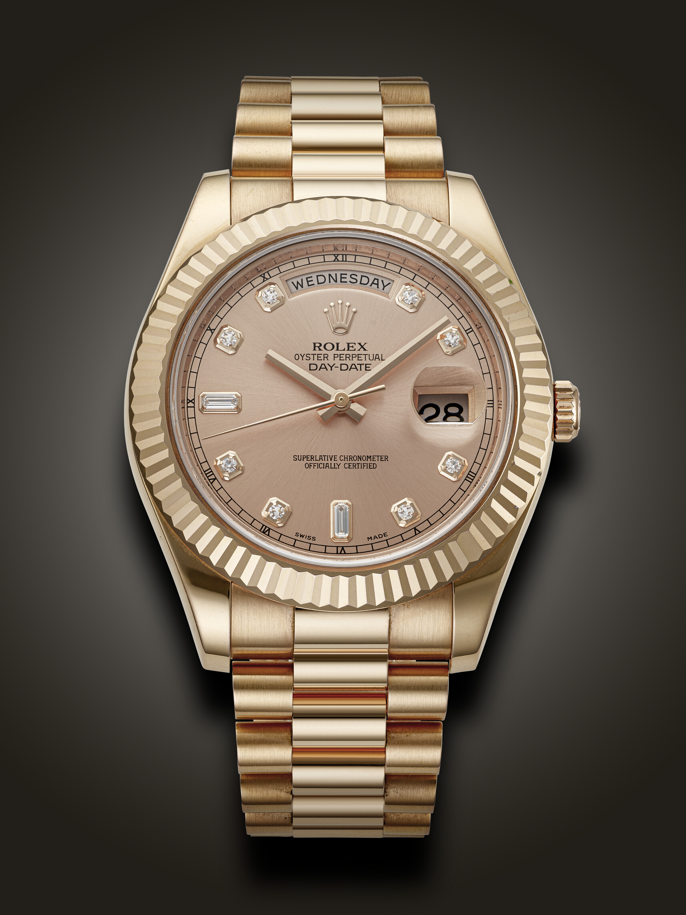 ROLEX, PINK GOLD AND DIAMOND-SET ‘DAY-DATE II’, REF. 218235, | Christie’s
