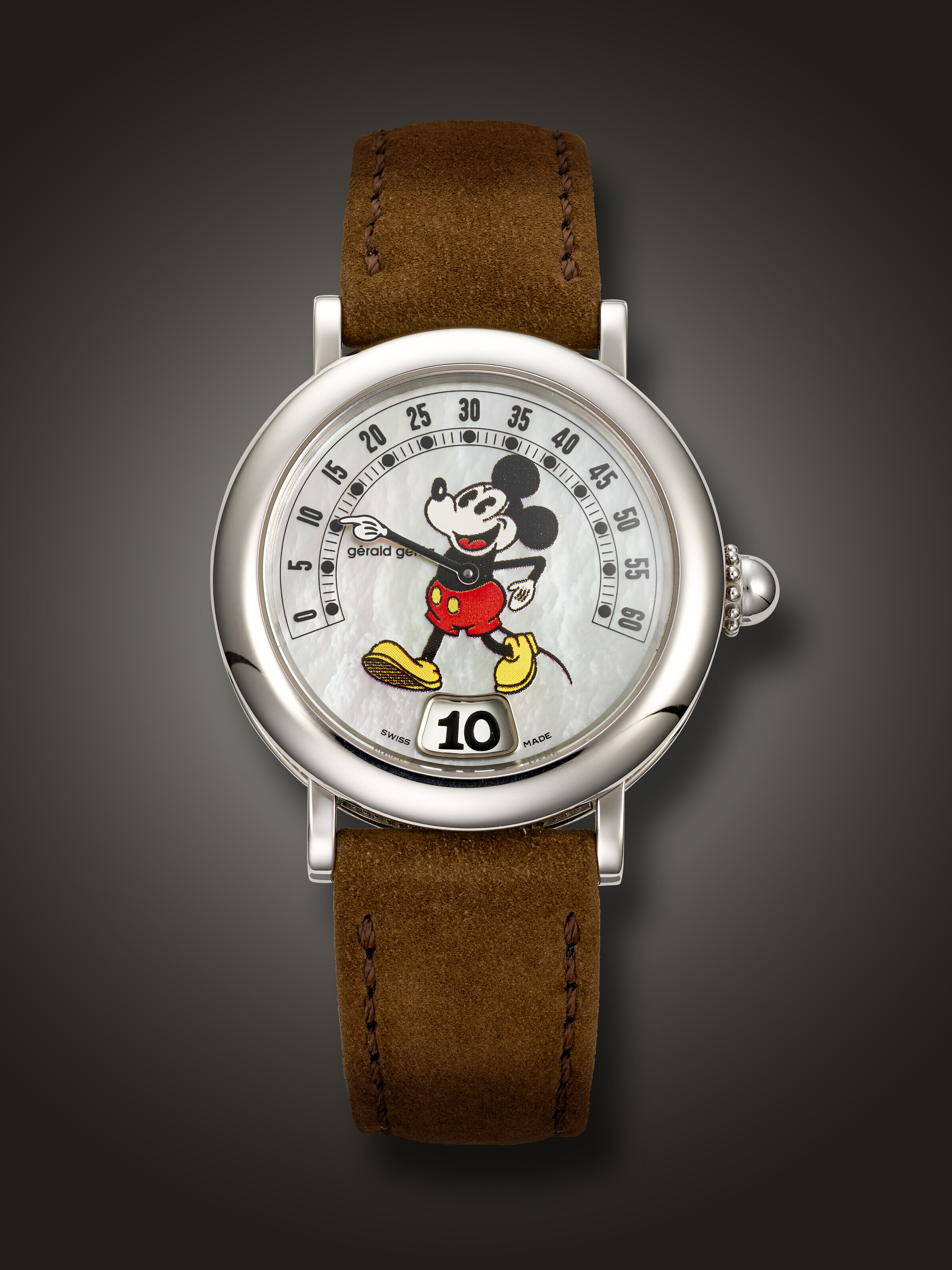 GERALD GENTA, STAINLESS STEEL JUMP HOUR 'RETRO, MICKEY MOUSE', WITH ...