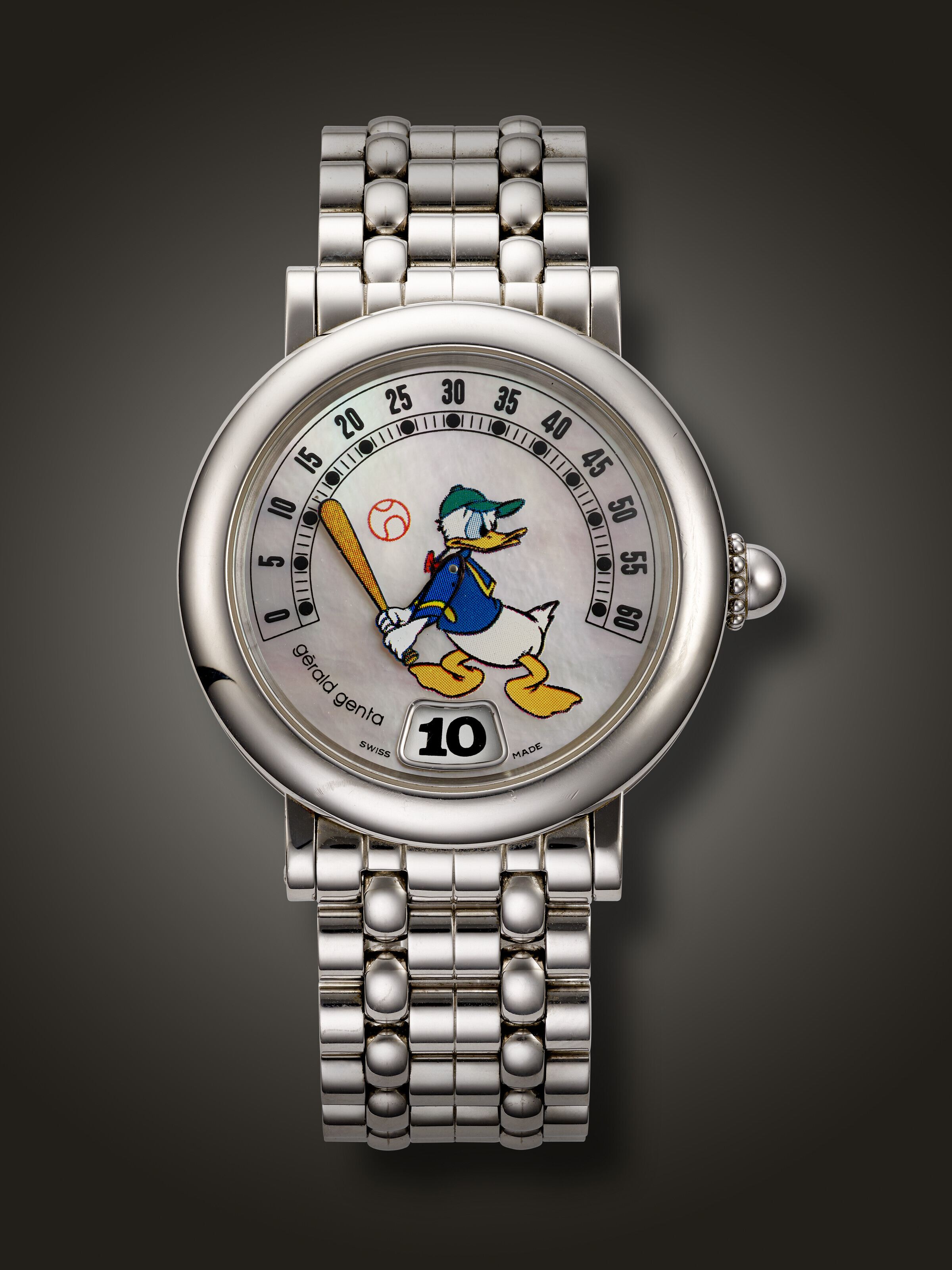 GERALD GENTA, STAINLESS STEEL JUMP HOUR 'RETRO, DONALD DUCK', WITH ...