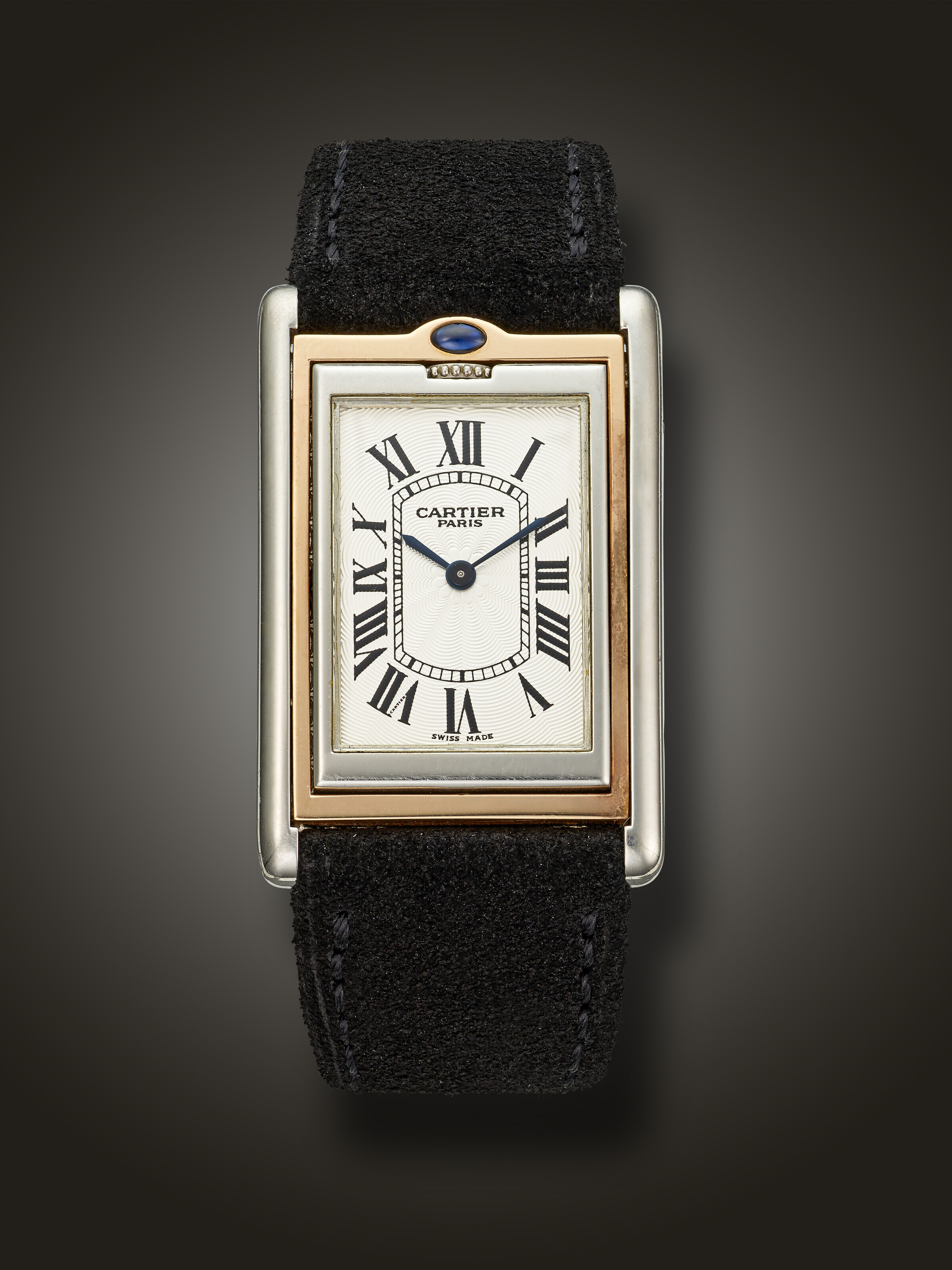 CARTIER, LIMITED EDITION PLATINUM AND PINK GOLD 'TANK BASCULANTE', NO ...