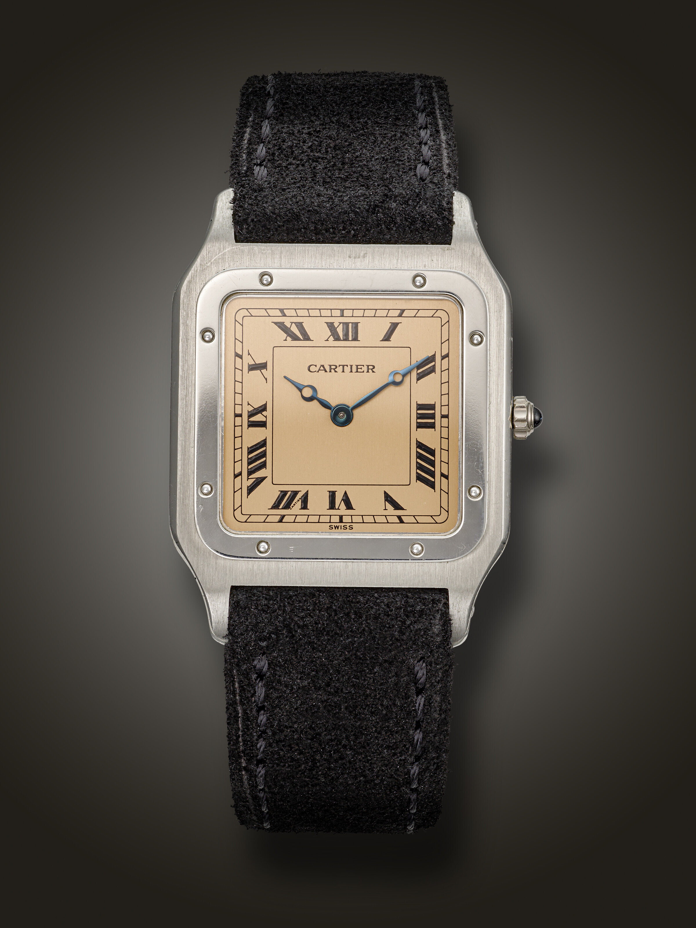 CARTIER, LIMITED EDITION PLATINUM 'SANTOS' WITH SALMON DIAL, NO. 49/90 ...