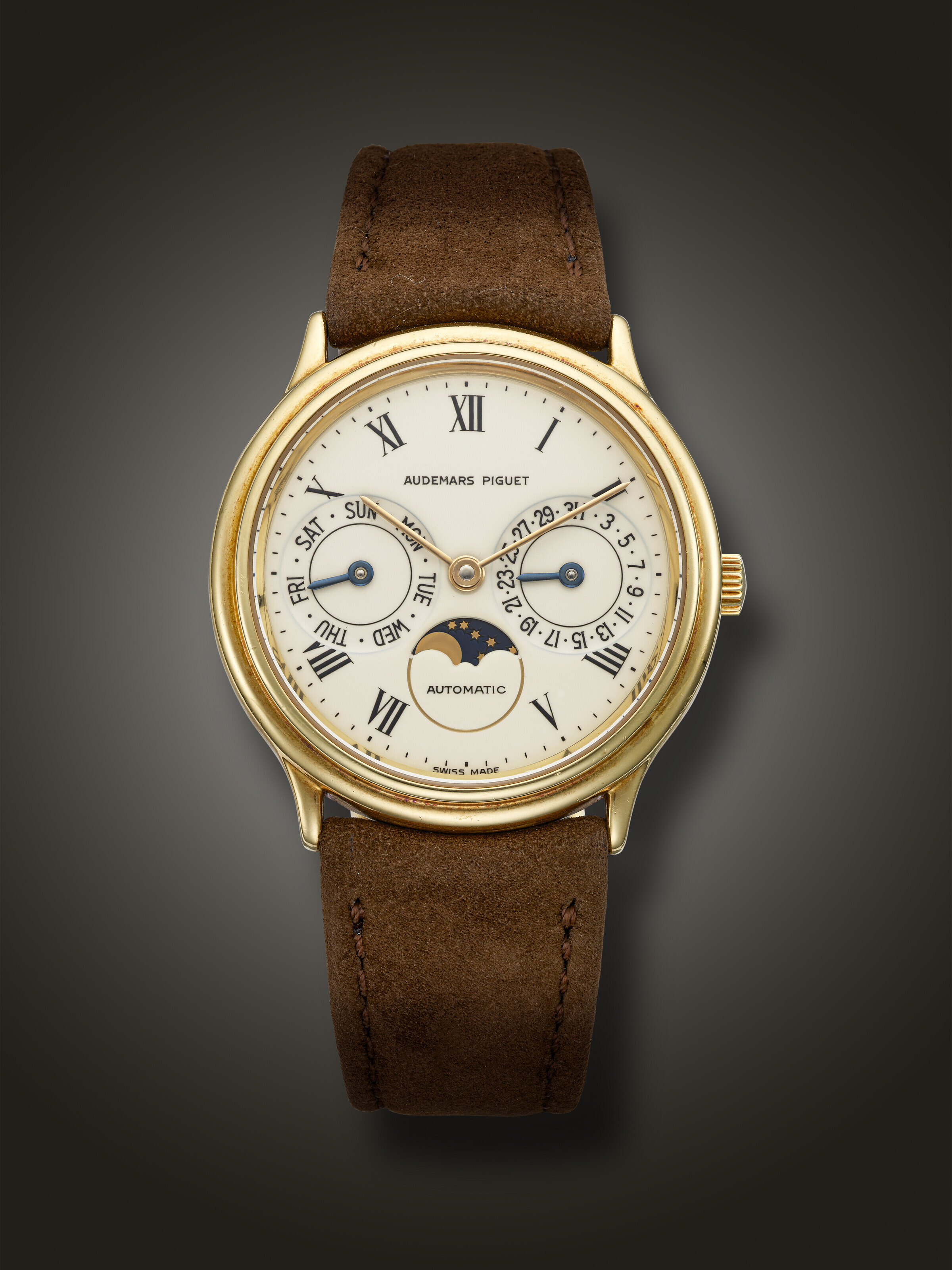 AUDEMARS PIGUET, YELLOW GOLD 'DAY-DATE' WITH MOON PHASES, REF. 25589BA ...