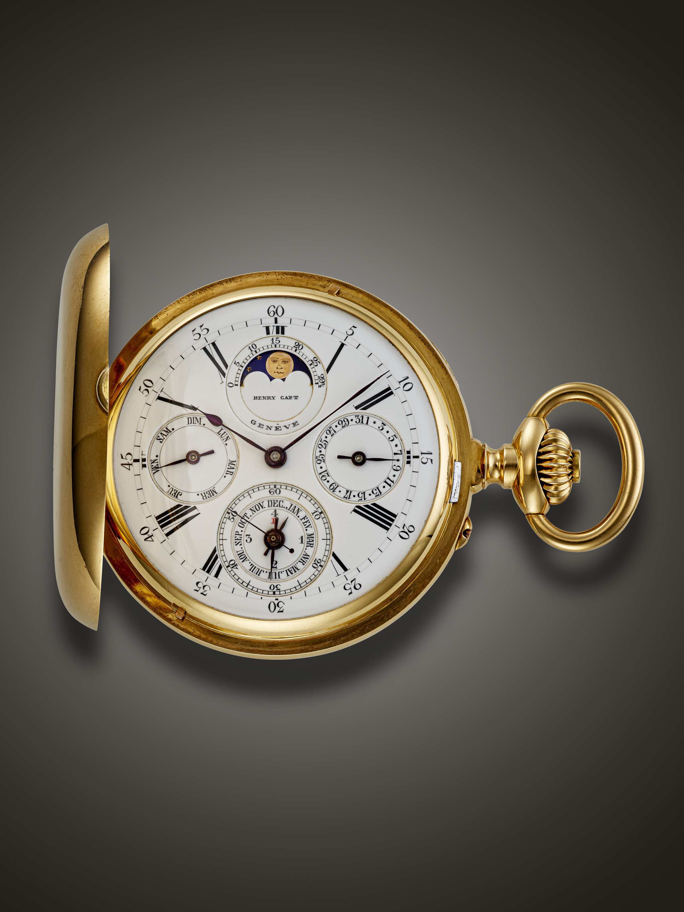 HENRY CAPT, YELLOW GOLD PERPETUAL CALENDAR HUNTER CASE POCKET WATCH ...