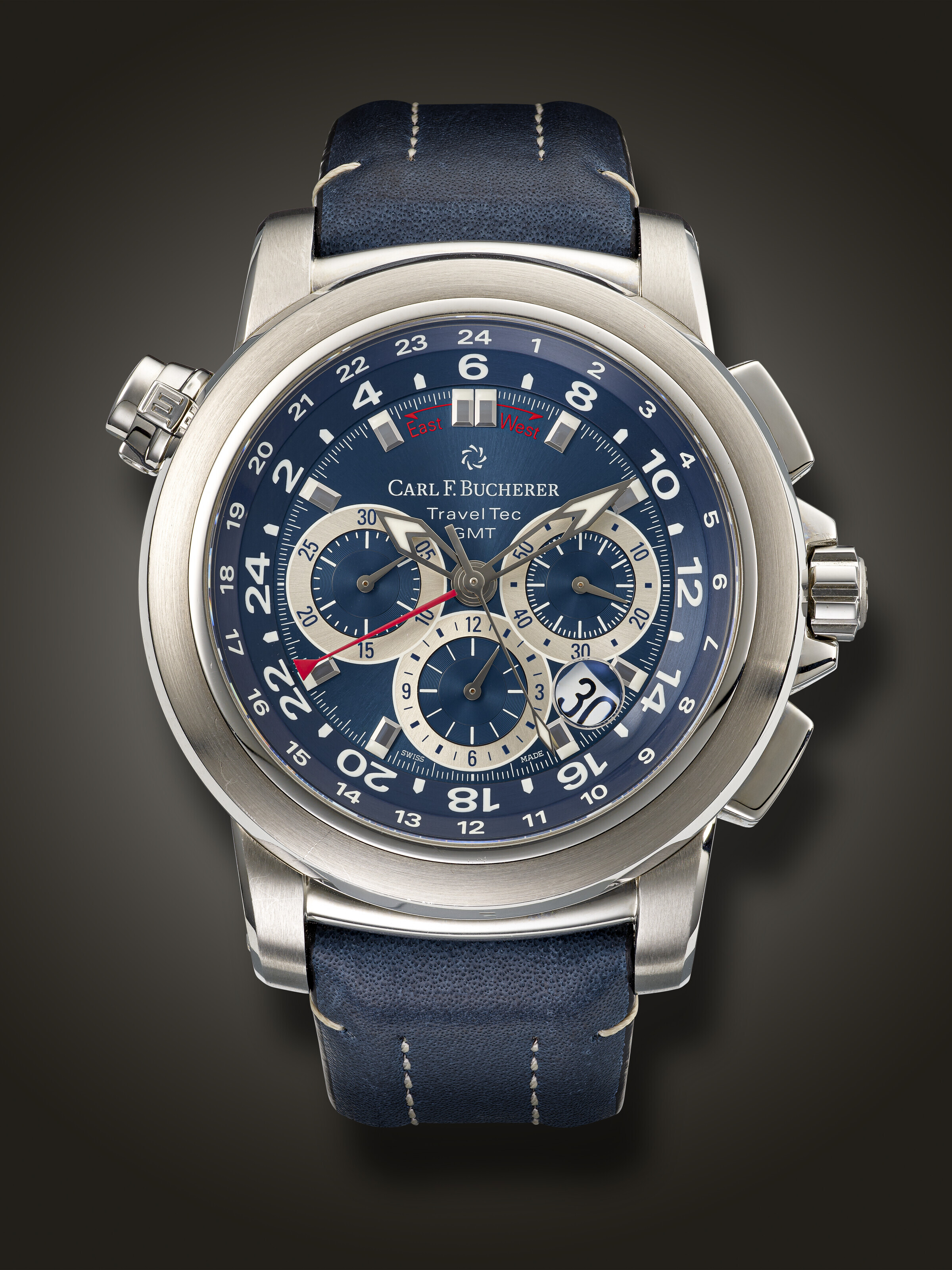 CARL F. BUCHERER, STAINLESS STEEL GMT CHRONOGRAPH 'PATRAVI', REF. 10620 ...