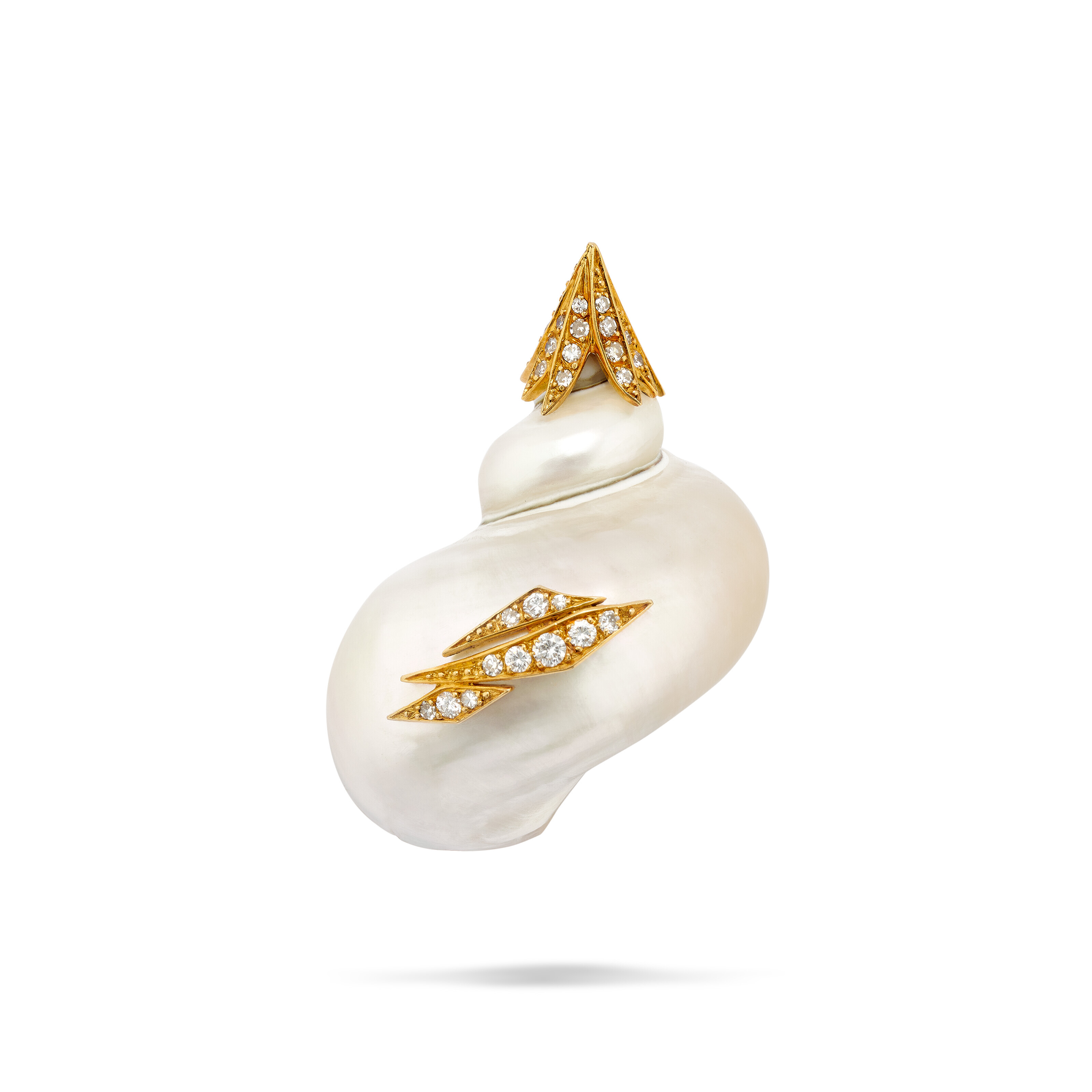 STERLÉ MOTHER-OF-PEARL AND DIAMOND SHELL BROOCH, | Christie’s