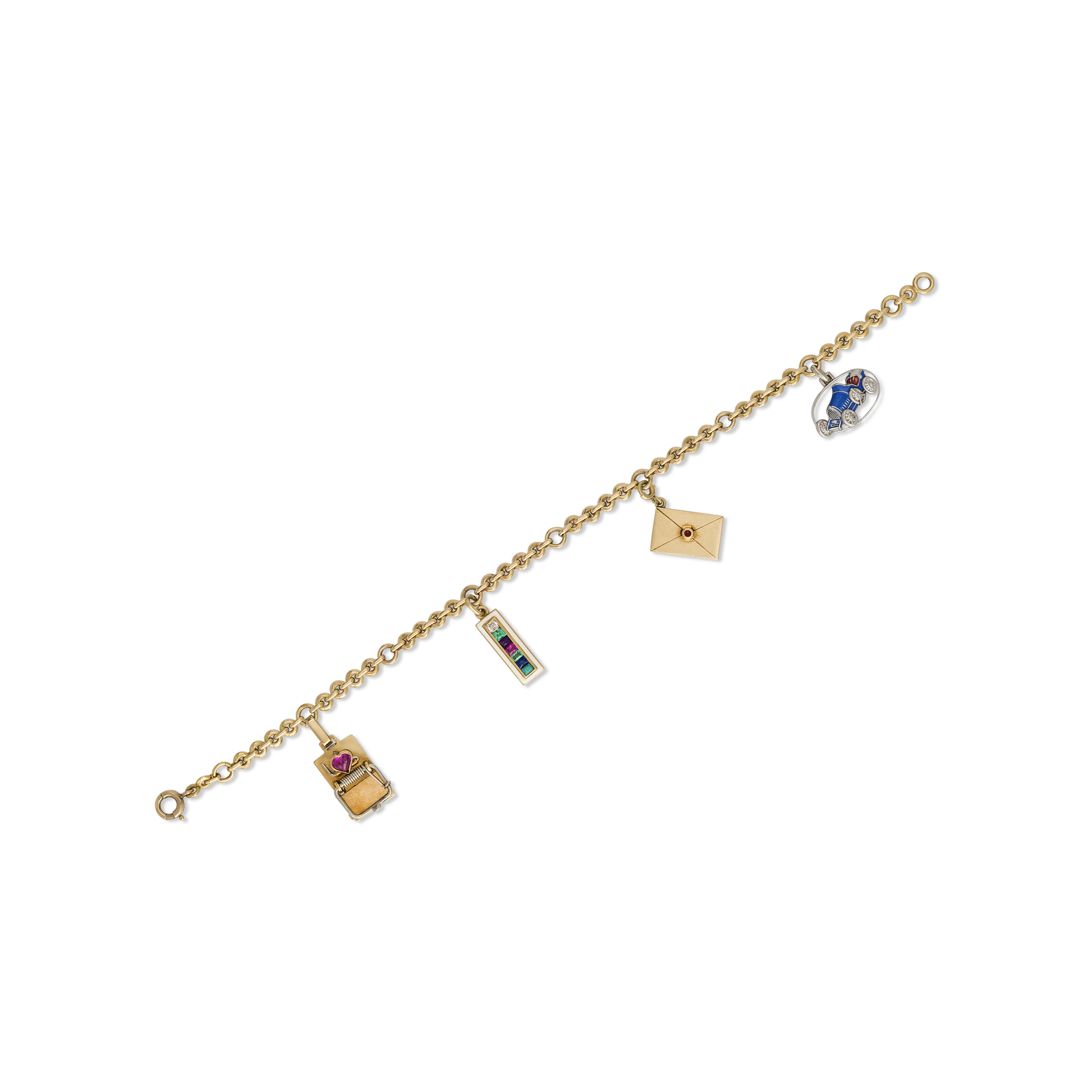 ART DECO ENAMEL AND MULTI-GEM CHARM BRACELET, | Christie’s