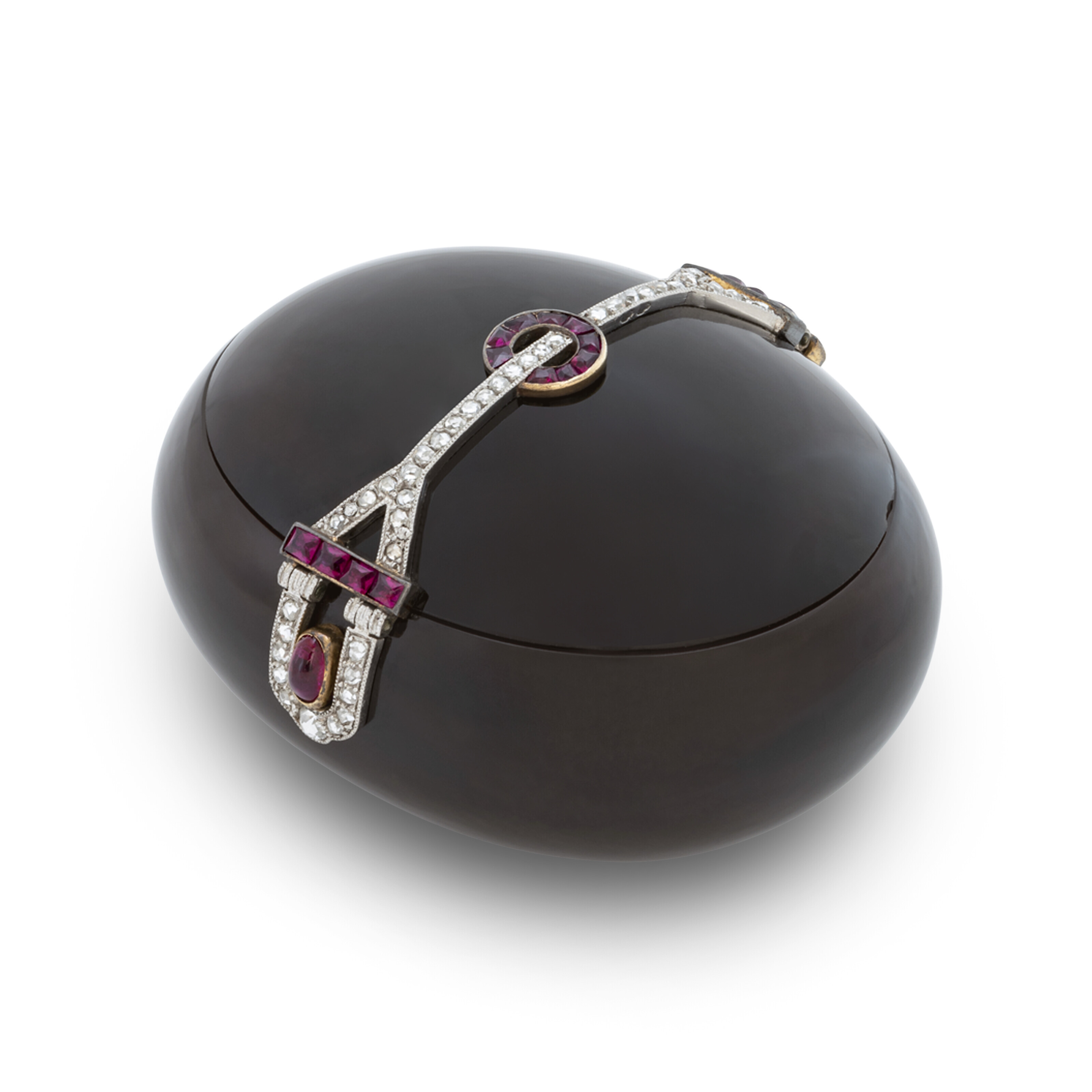 CARTIER EARLY 20TH CENTURY AGATE, RUBY AND DIAMOND PILL BOX, | Christie’s