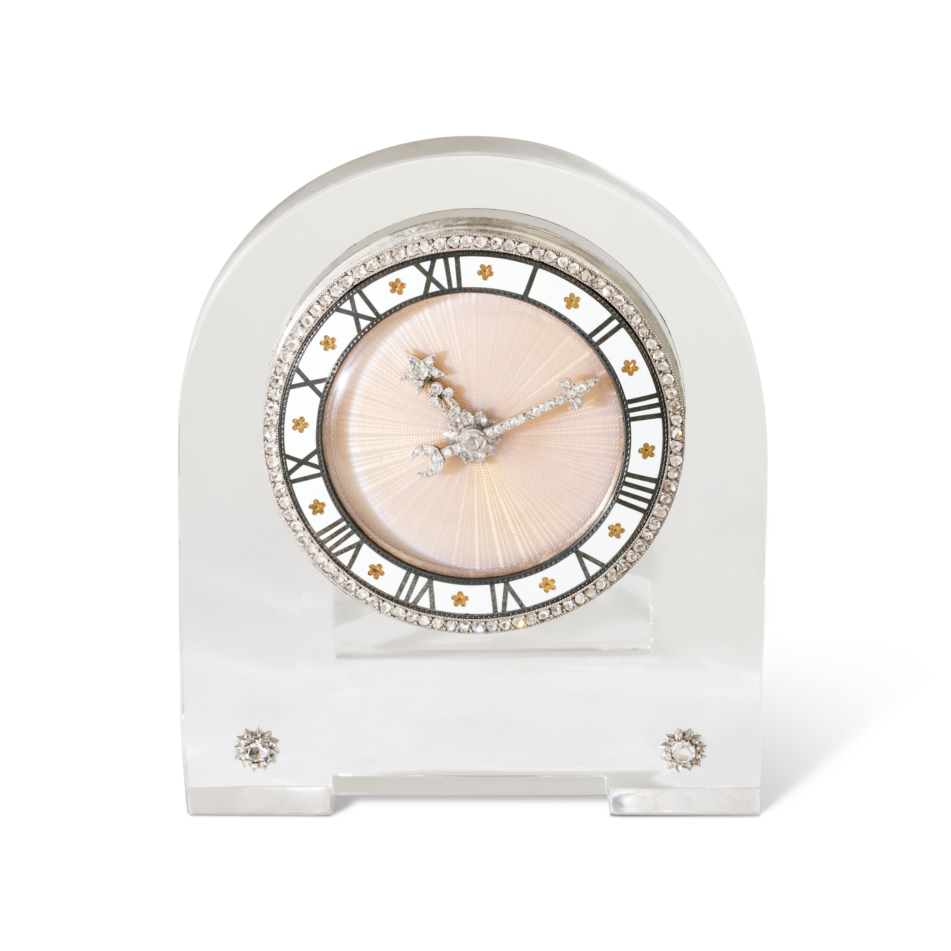 CARTIER ART DECO ROCK CRYSTAL, ENAMEL AND DIAMOND 'BORNE' STRUT CLOCK ...