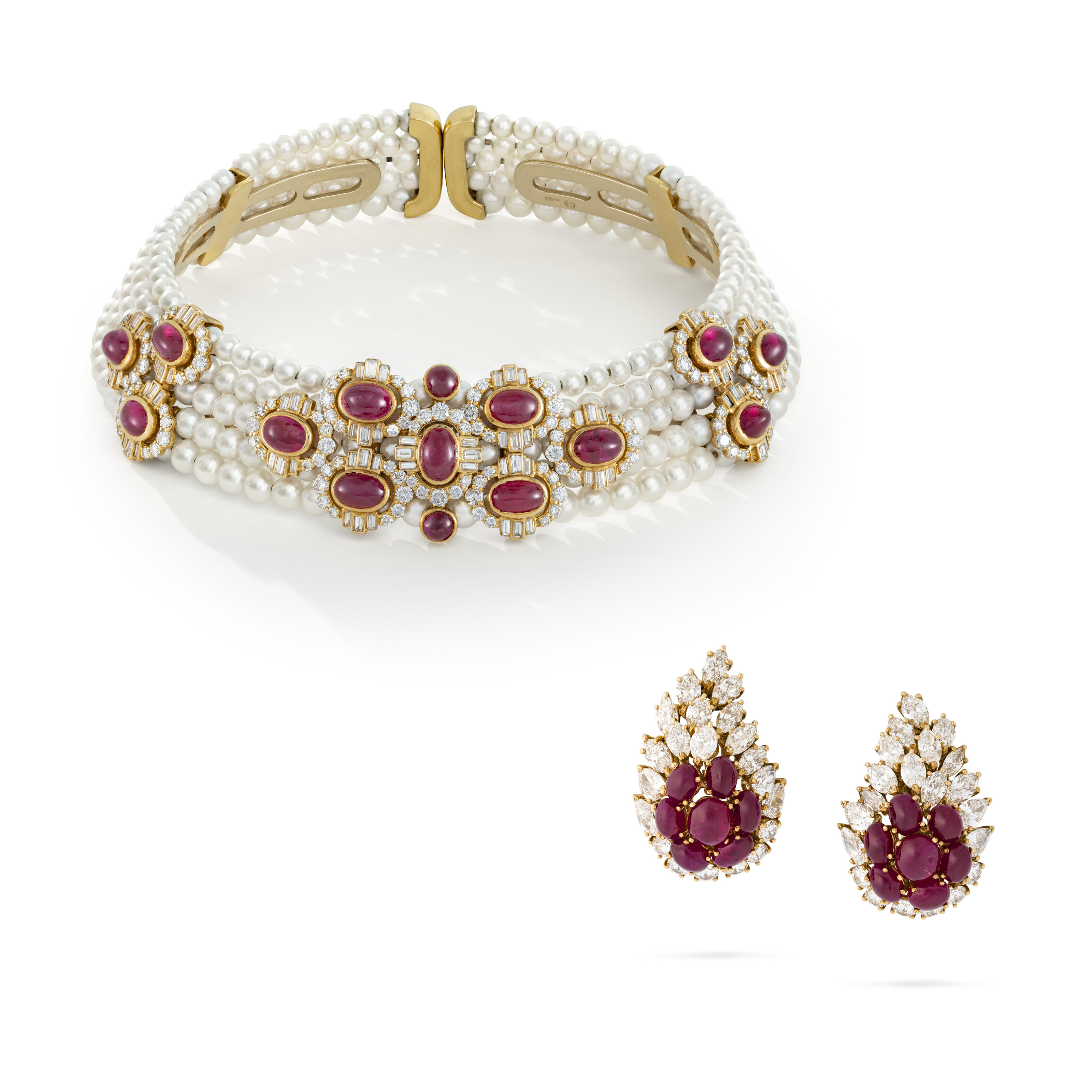 SET OF CULTURED PEARL, RUBY AND DIAMOND JEWELLERY, | Christie’s