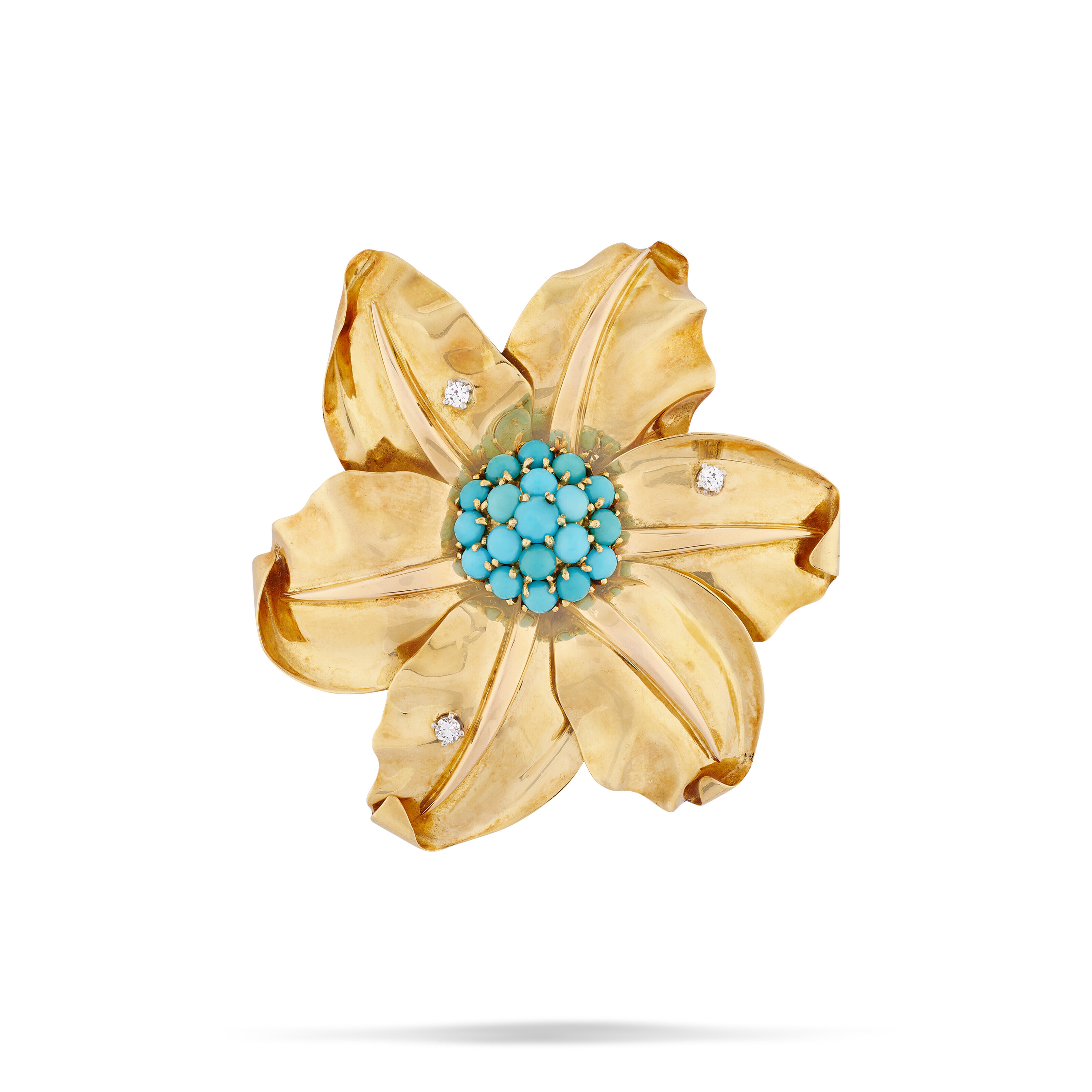 CARTIER RETRO TURQUOISE AND DIAMOND FLOWER CLIP-BROOCH, | Christie’s