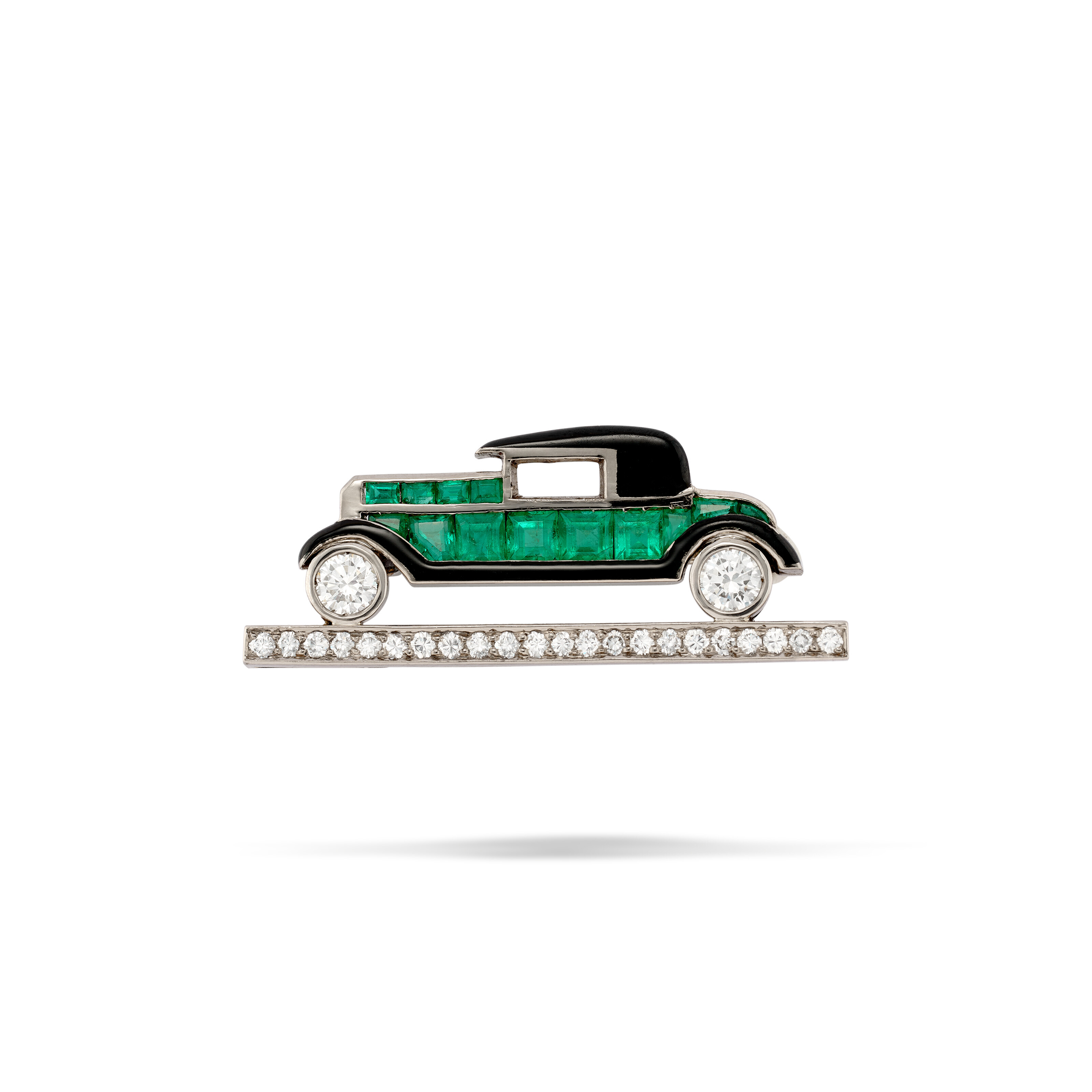 CARTIER EMERALD, ENAMEL AND DIAMOND CAR BROOCH, | Christie’s