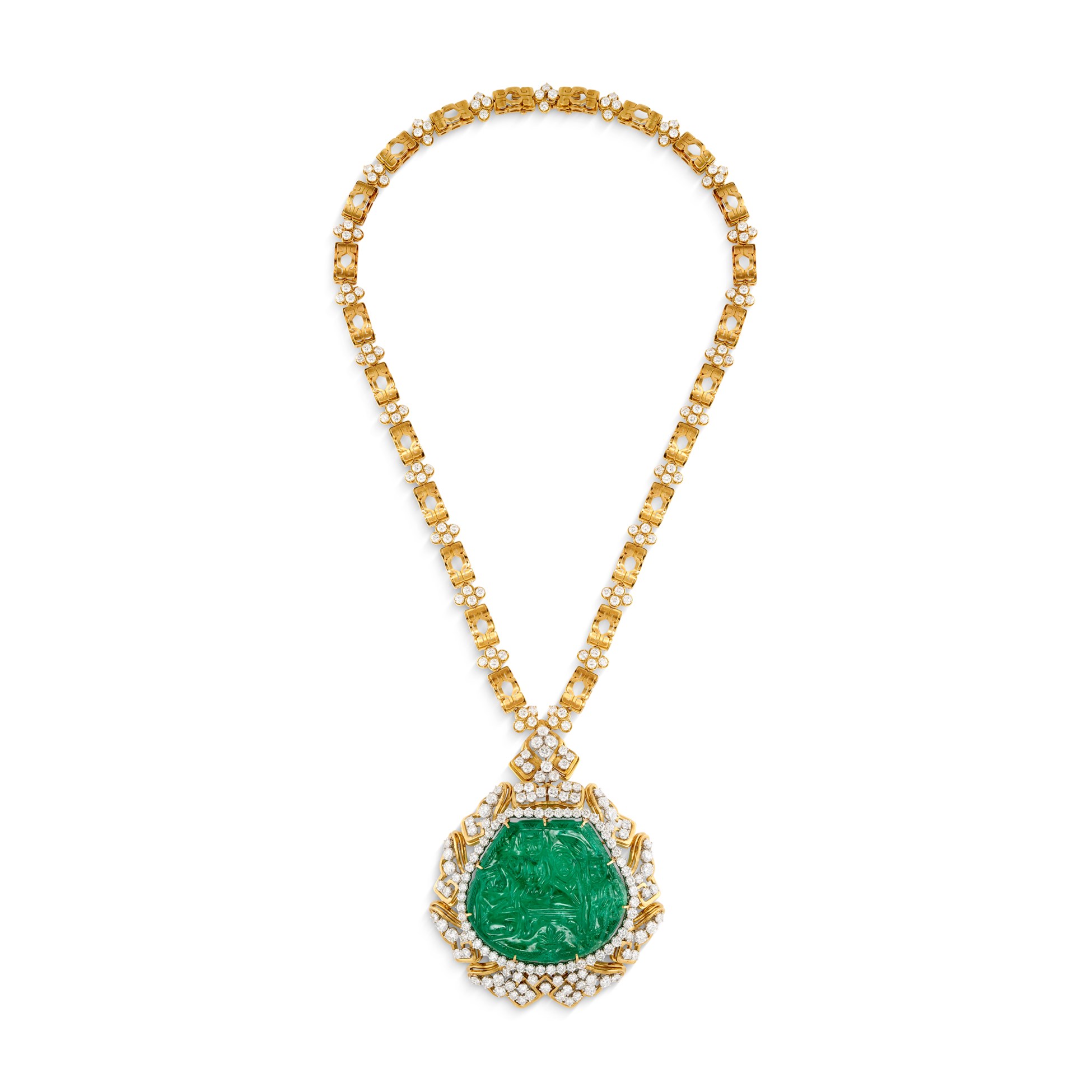 The Great Mogulharry Winston Emerald And Diamond Pendent Necklace