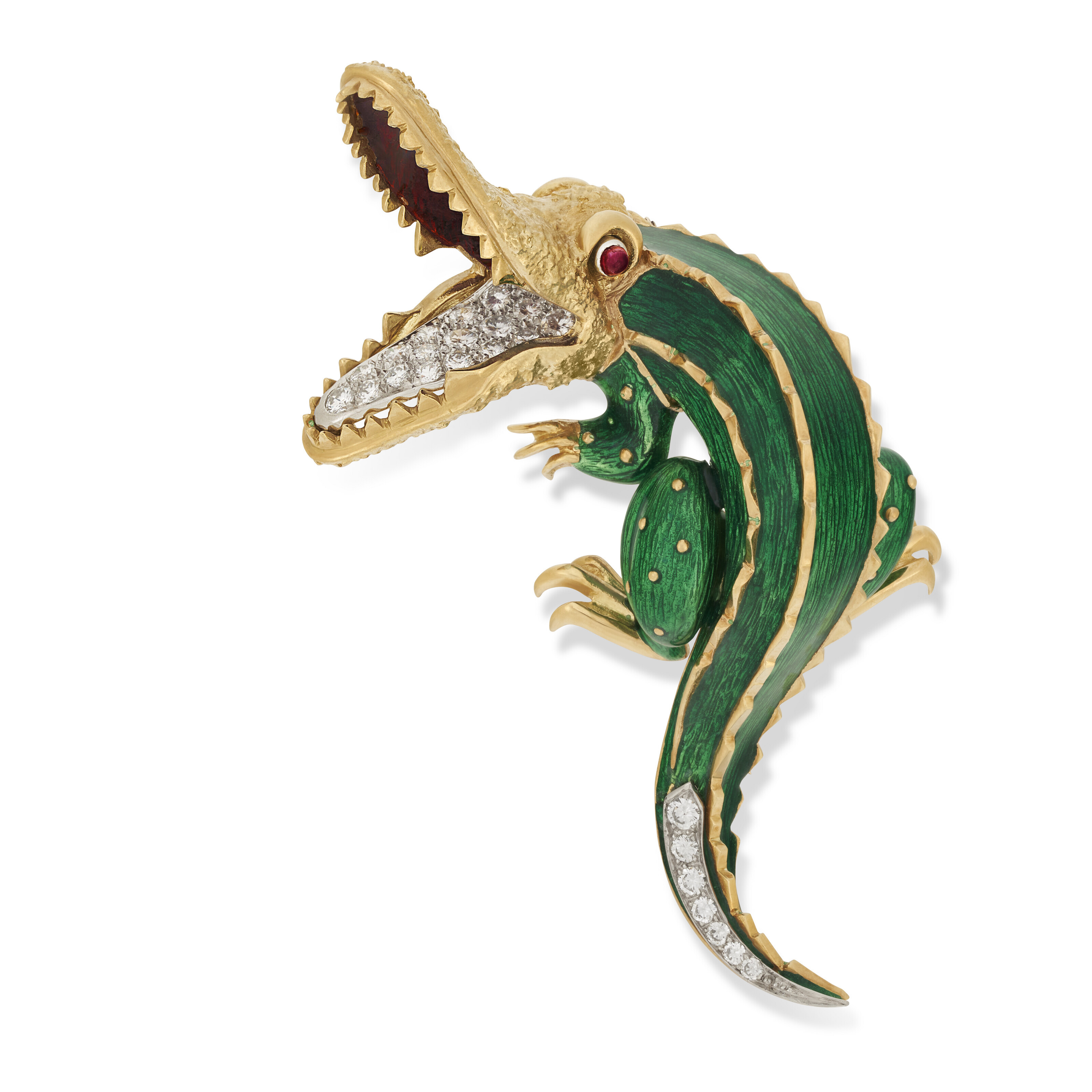 ENAMEL, DIAMOND AND RUBY CROCODILE BROOCH, | Christie’s