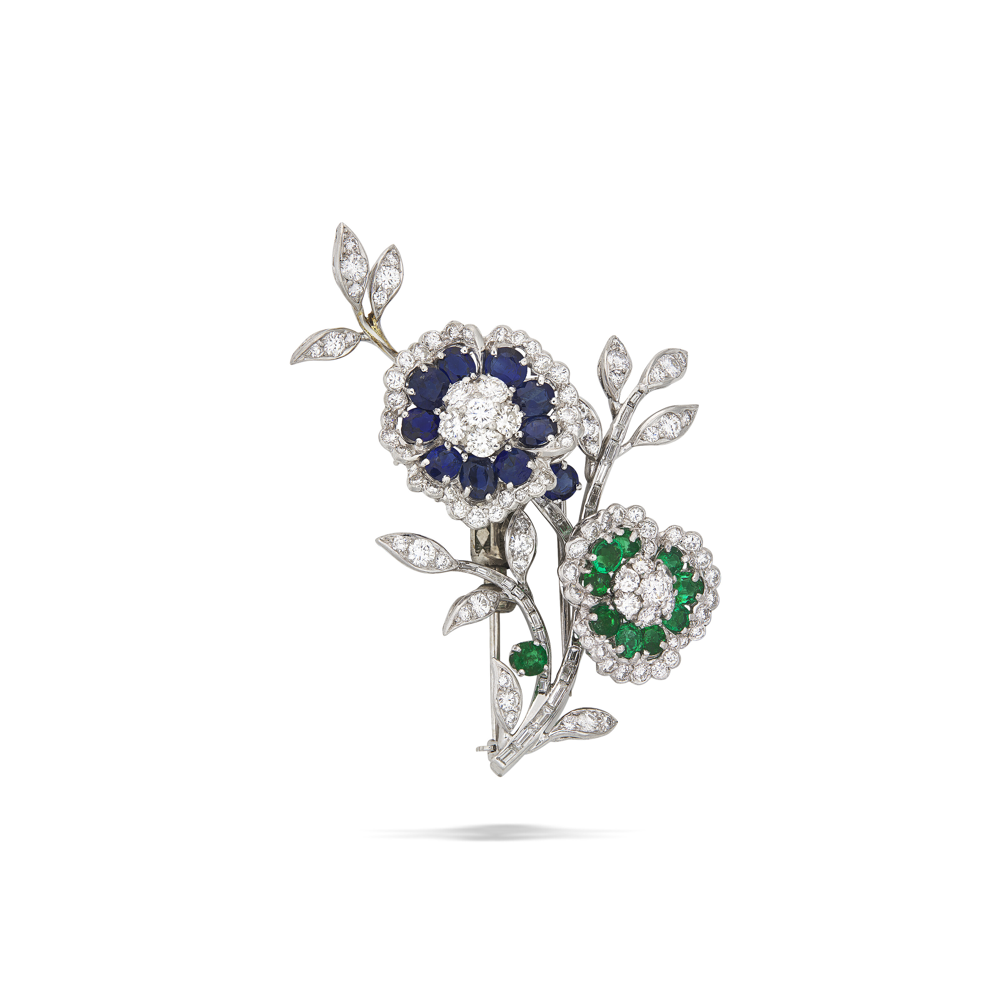 VAN CLEEF & ARPELS SAPPHIRE, EMERALD AND DIAMOND FLOWER BROOCH ...