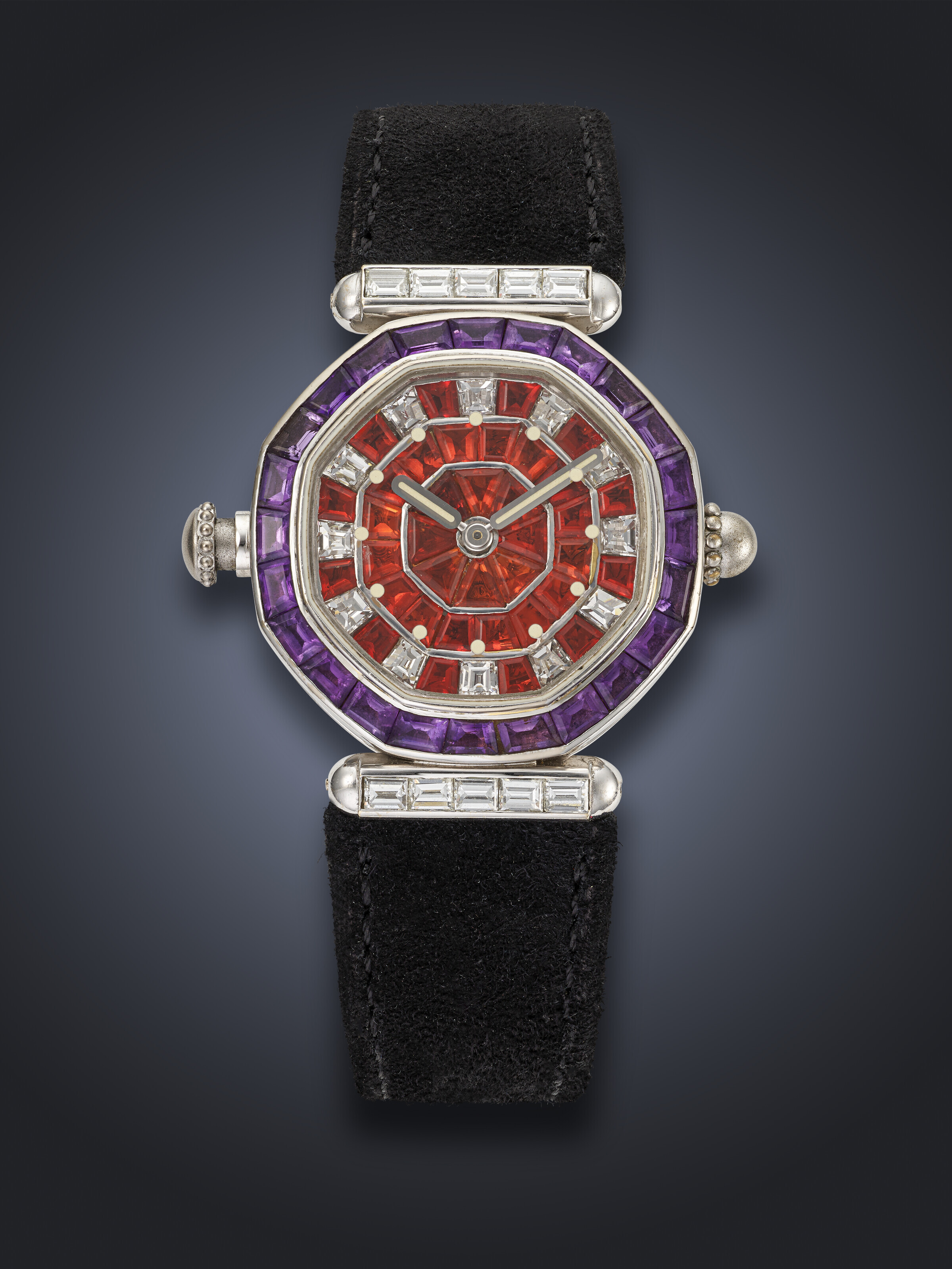 GERALD GENTA, UNIQUE WHITE GOLD, DIAMOND AND SAPPHIRE-SET MINUTE ...