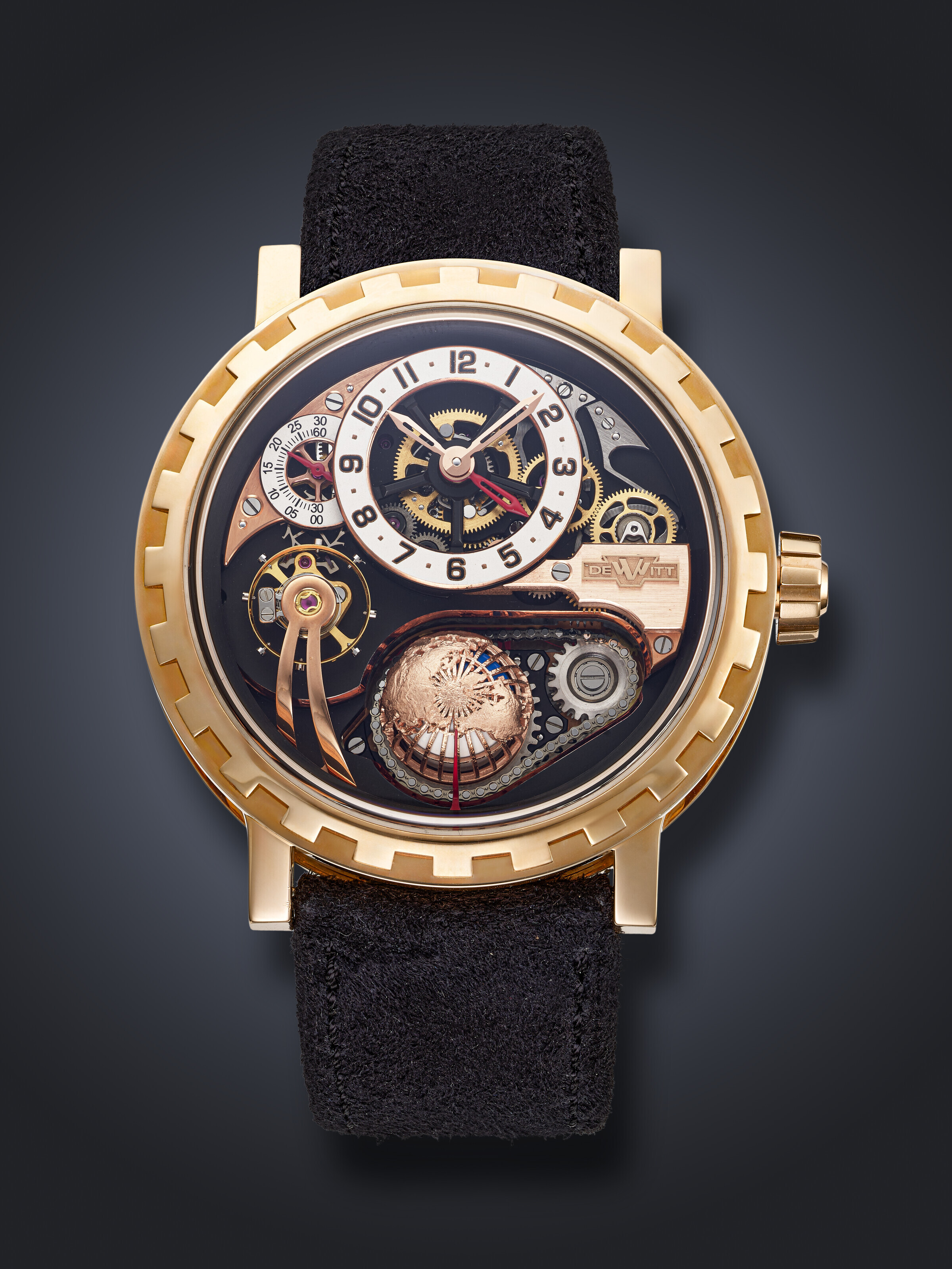 DEWITT, RARE AND POSSIBLY UNIQUE PINK GOLD GMT 'ACADEMIA HOUR PLANET ...