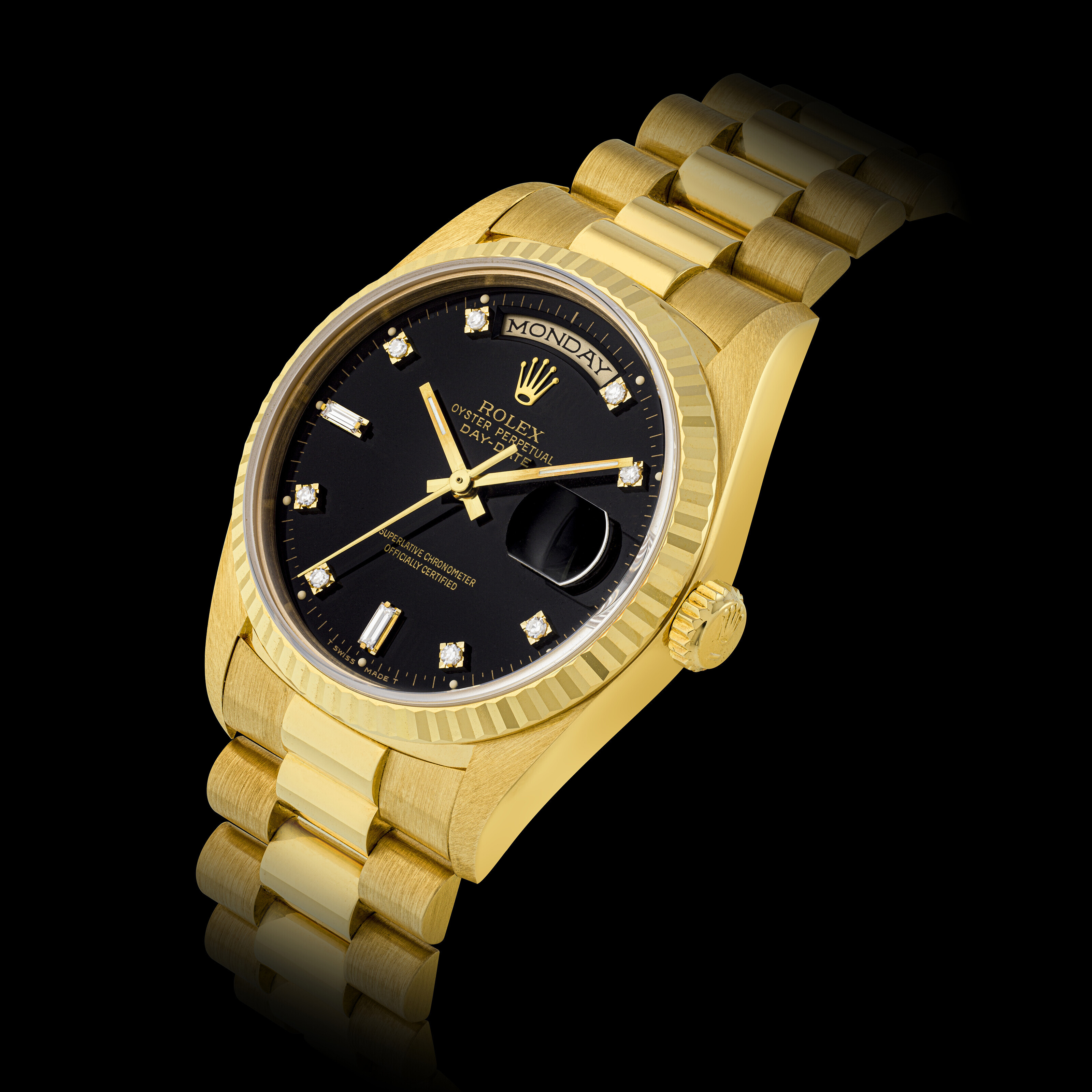 ROLEX, GOLD DAY-DATE WITH BLACK DIAL, REF. 18238, | Christie’s