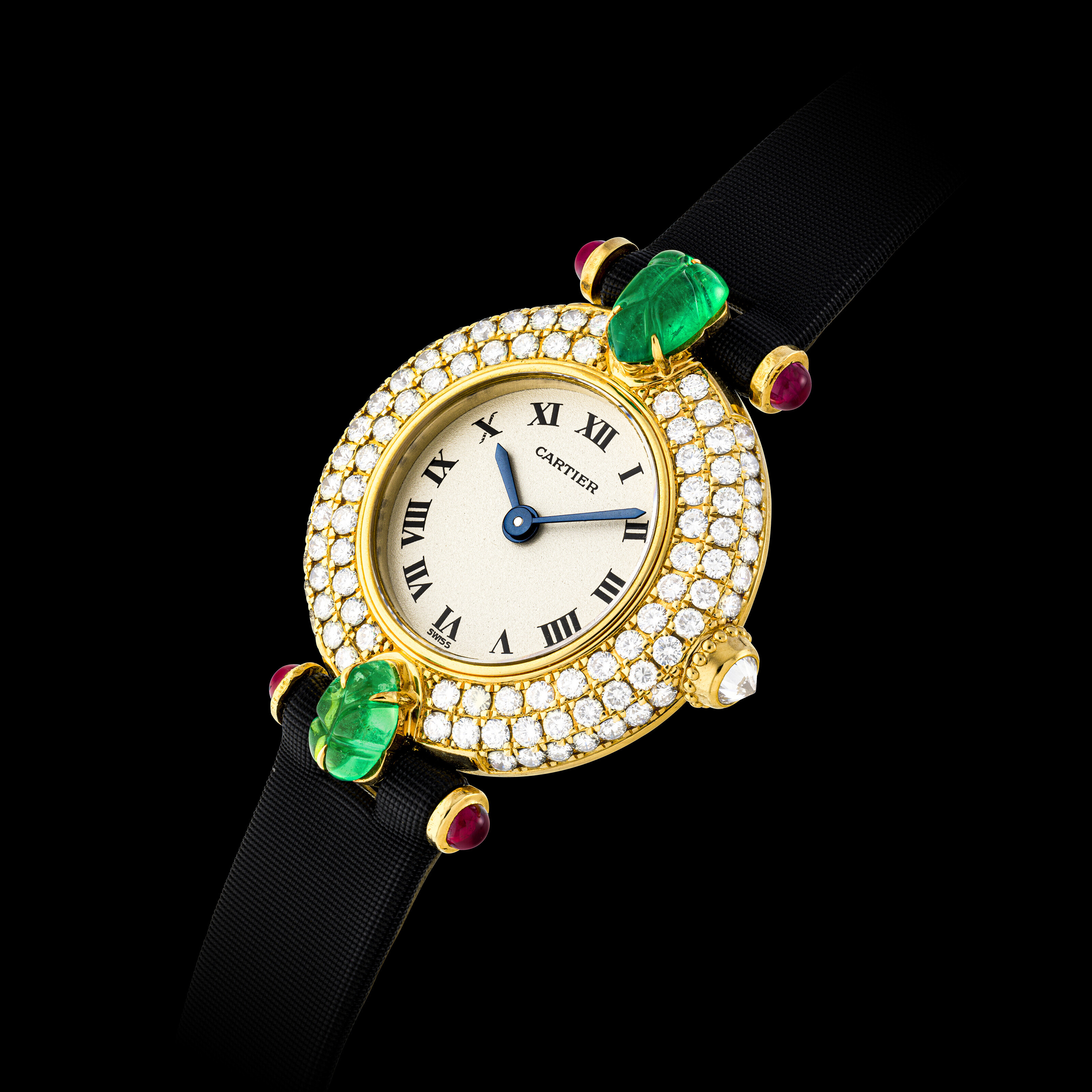 CARTIER, GOLD, DIAMOND, RUBY AND EMERALD-SET WRISTWATCH, | Christie’s