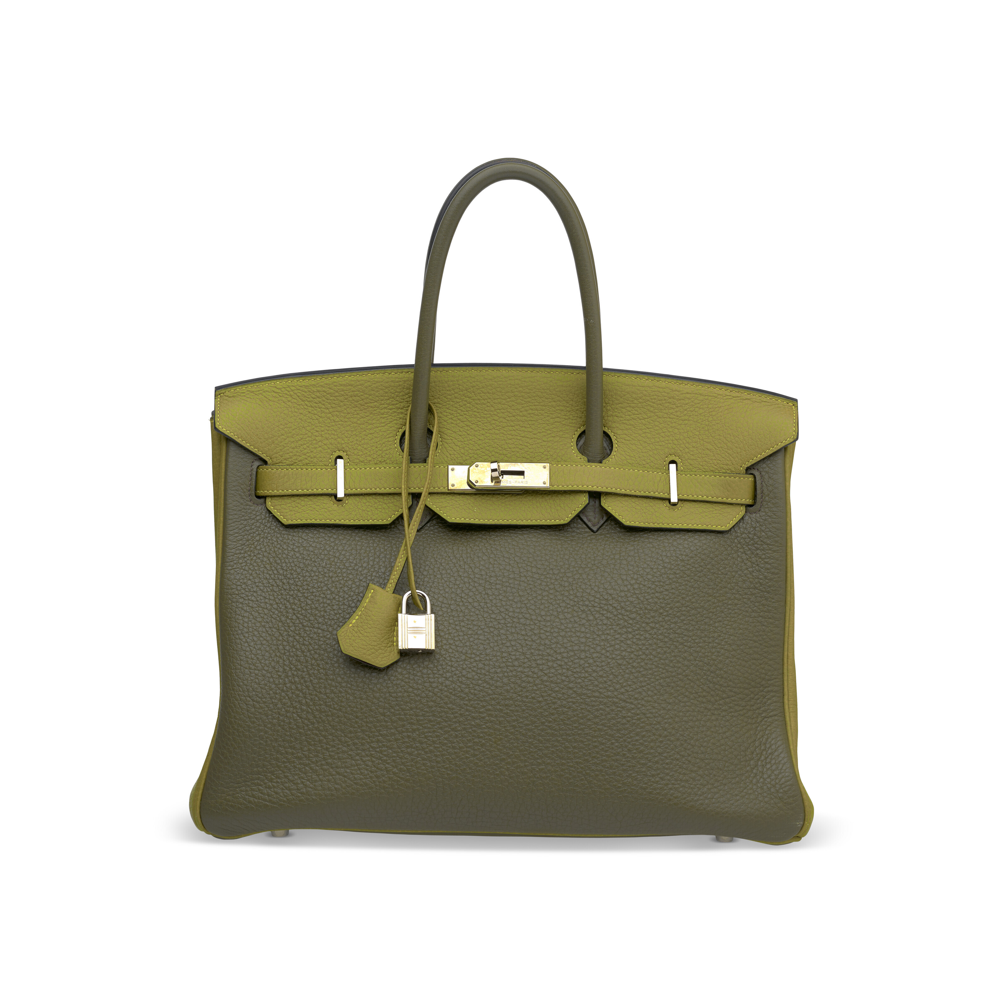 A CUSTOM VERT VÉRONESE, VERT ANGLAIS & RUBIS CLÉMENCE LEATHER BIRKIN 35 ...