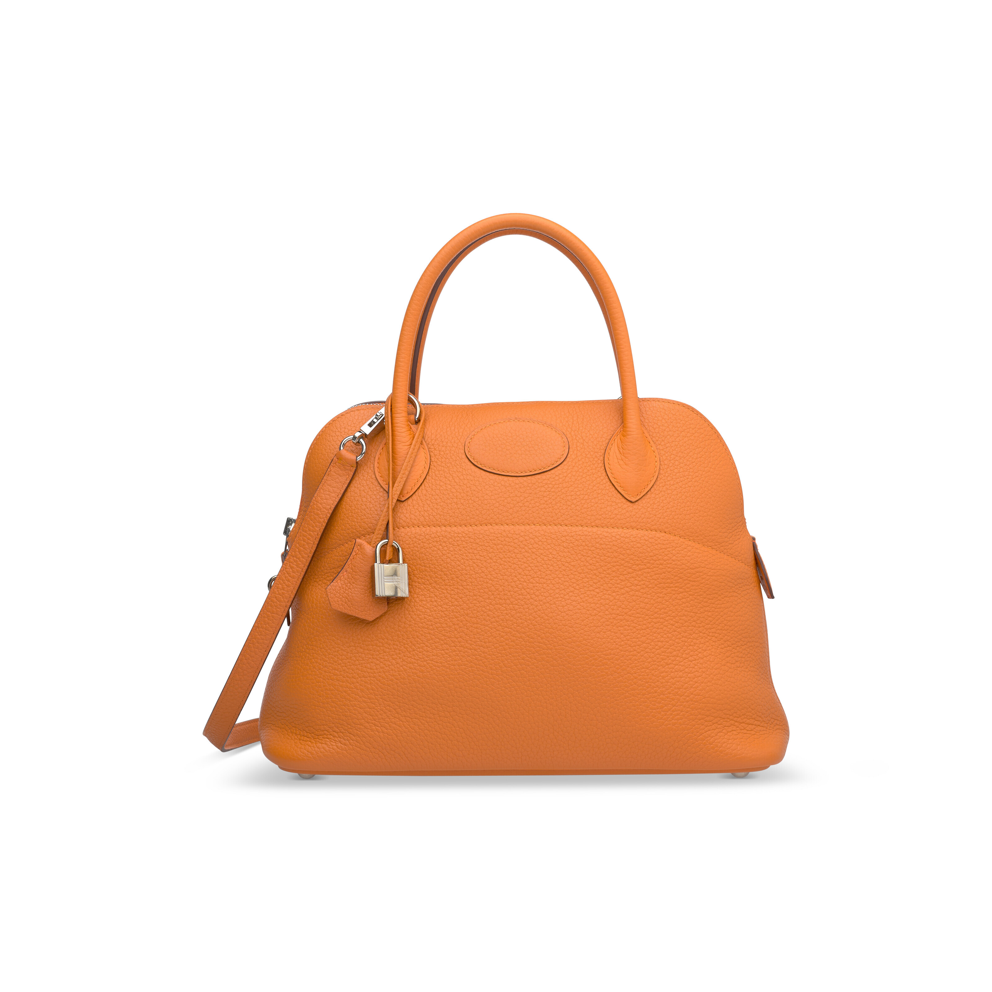 AN ORANGE H CLÉMENCE LEATHER BOLIDE 31 WITH PALLADIUM HARDWARE, HERMÈS ...