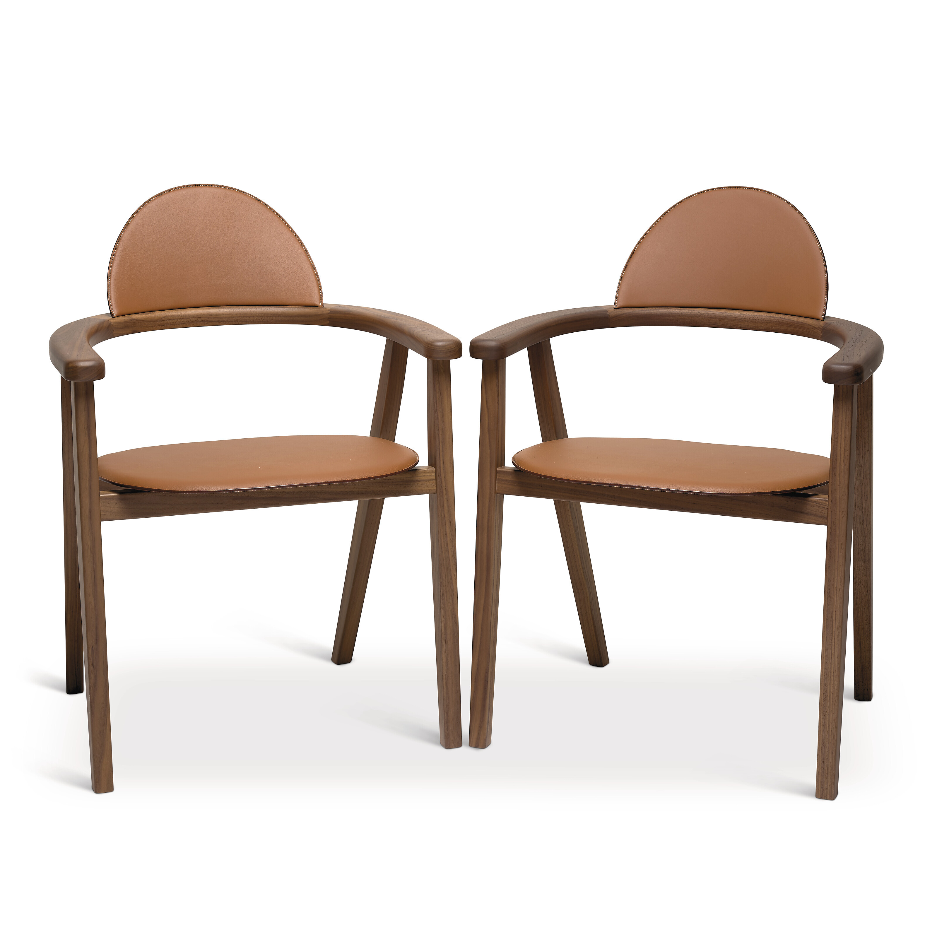 A SET OF TWO: GOLD TAURILLON LEATHER & WALNUT WOOD MÉTIERS CHAIRS ...