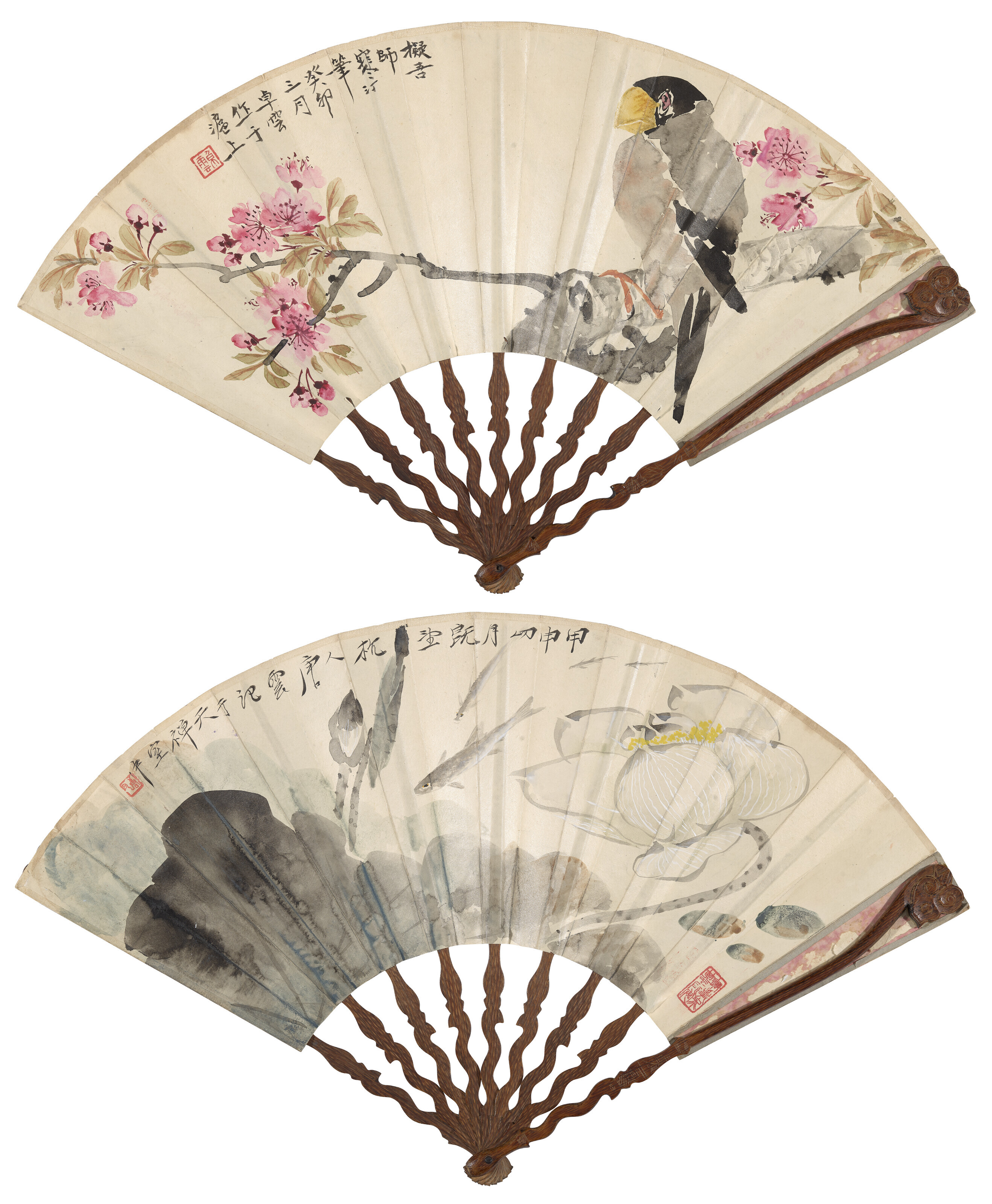 TANG YUN (1910-1993) / LI ZHUOYUN (1921-2010), Lotus Pond / Parrot and ...