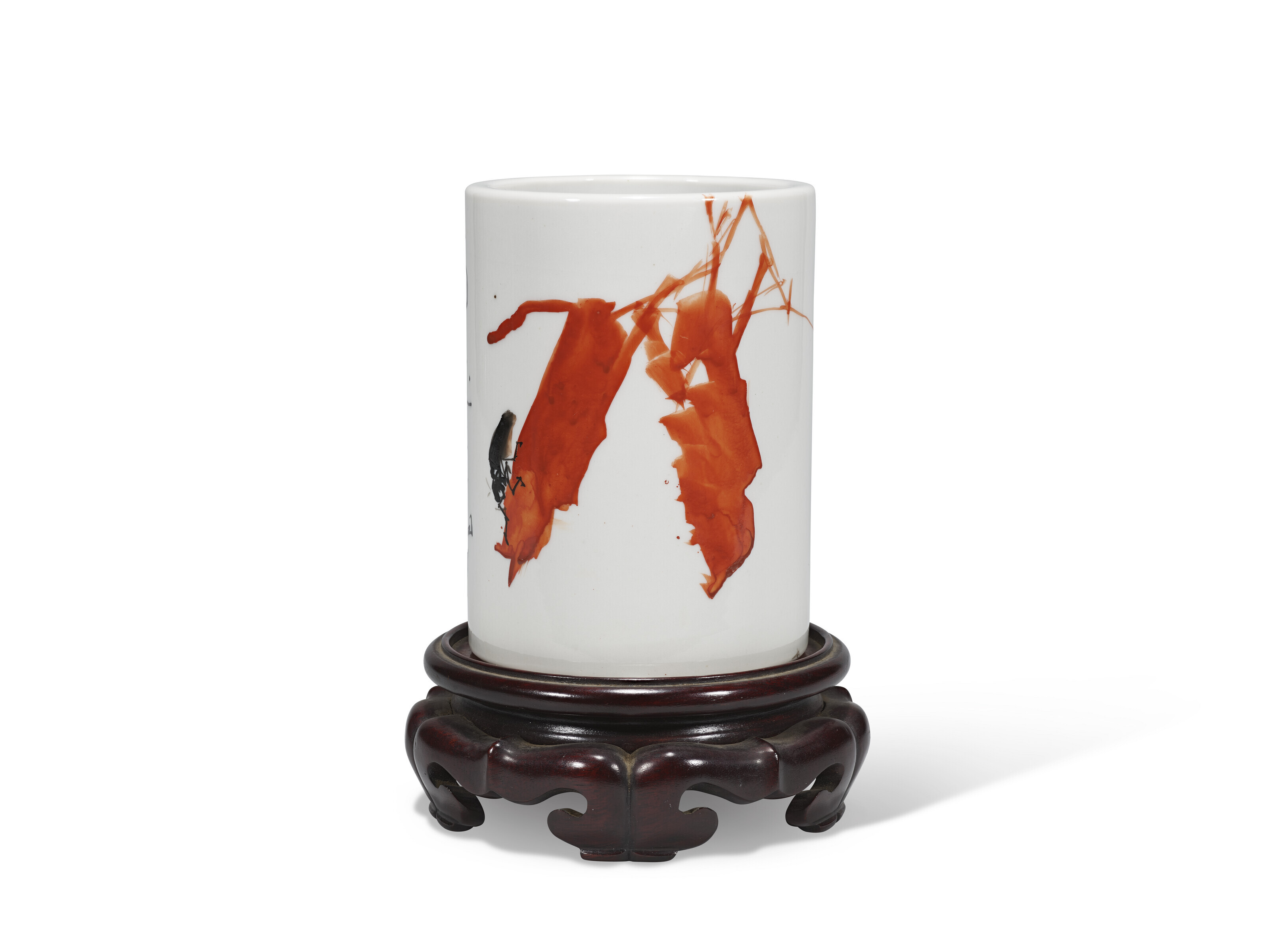 A ZHAO SHAO'ANG AND YANG SHANSHEN INSECT AND BAMBOO PAINTED BRUSHPOT ...
