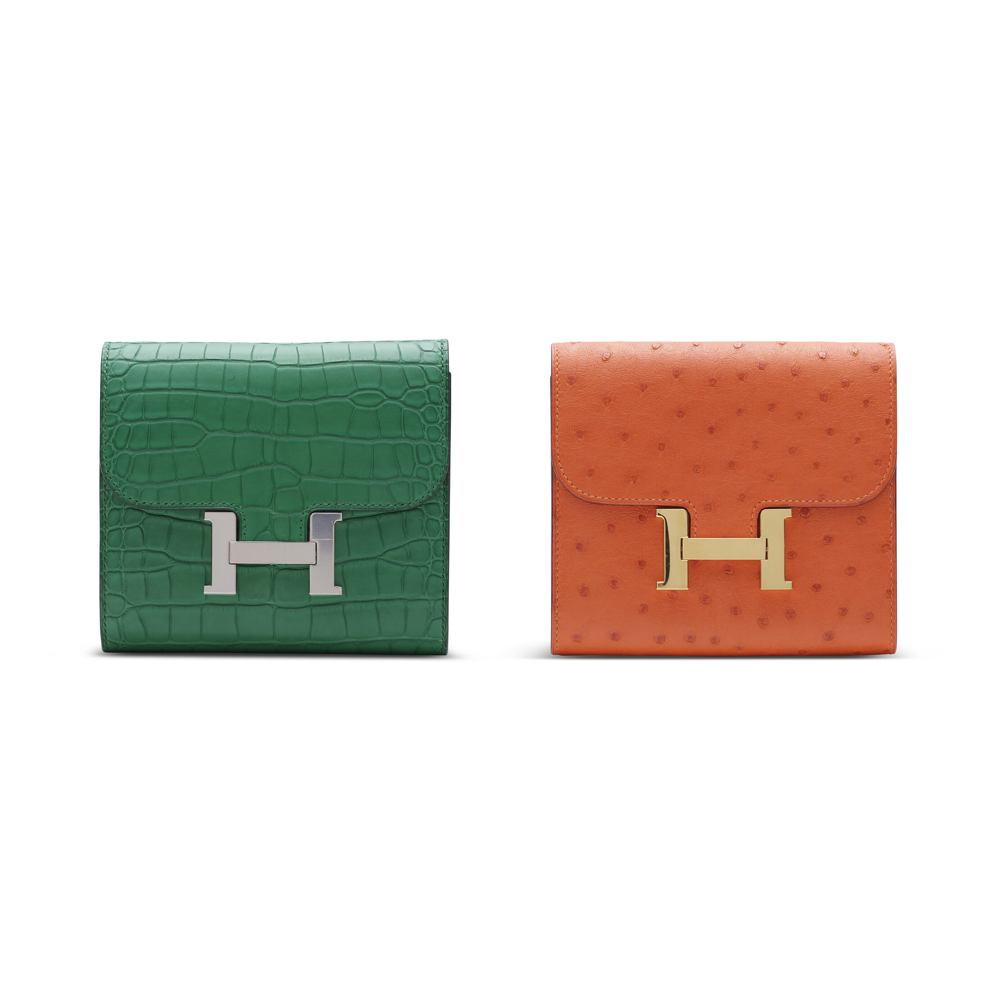 A SET OF TWO: A CACTUS ALLIGATOR CONSTANCE COMPACT WALLET WITH ...