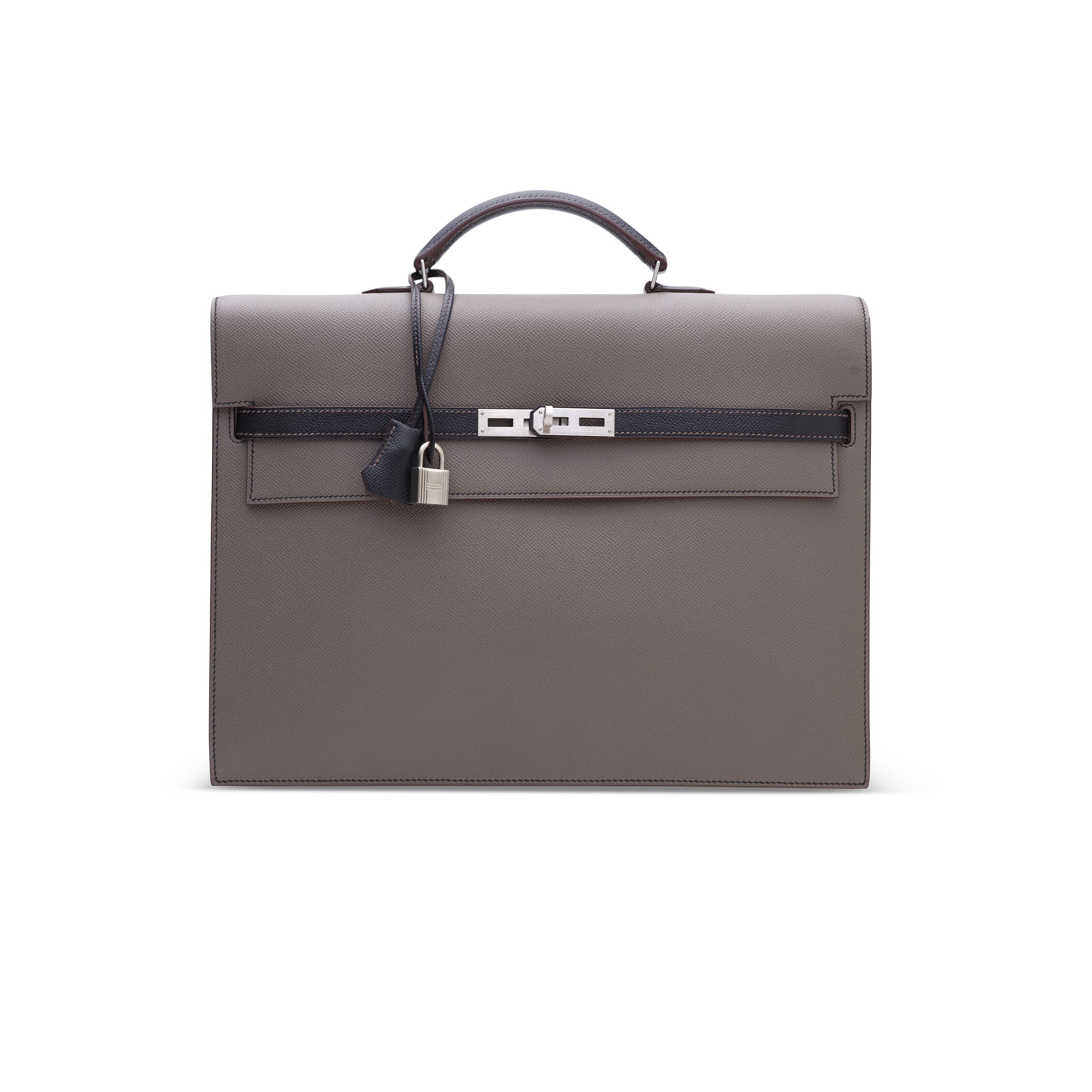 A CUSTOM ÉTOUPE & BLACK EPSOM LEATHER KELLY DÉPÊCHES 38 WITH BRUSHED ...