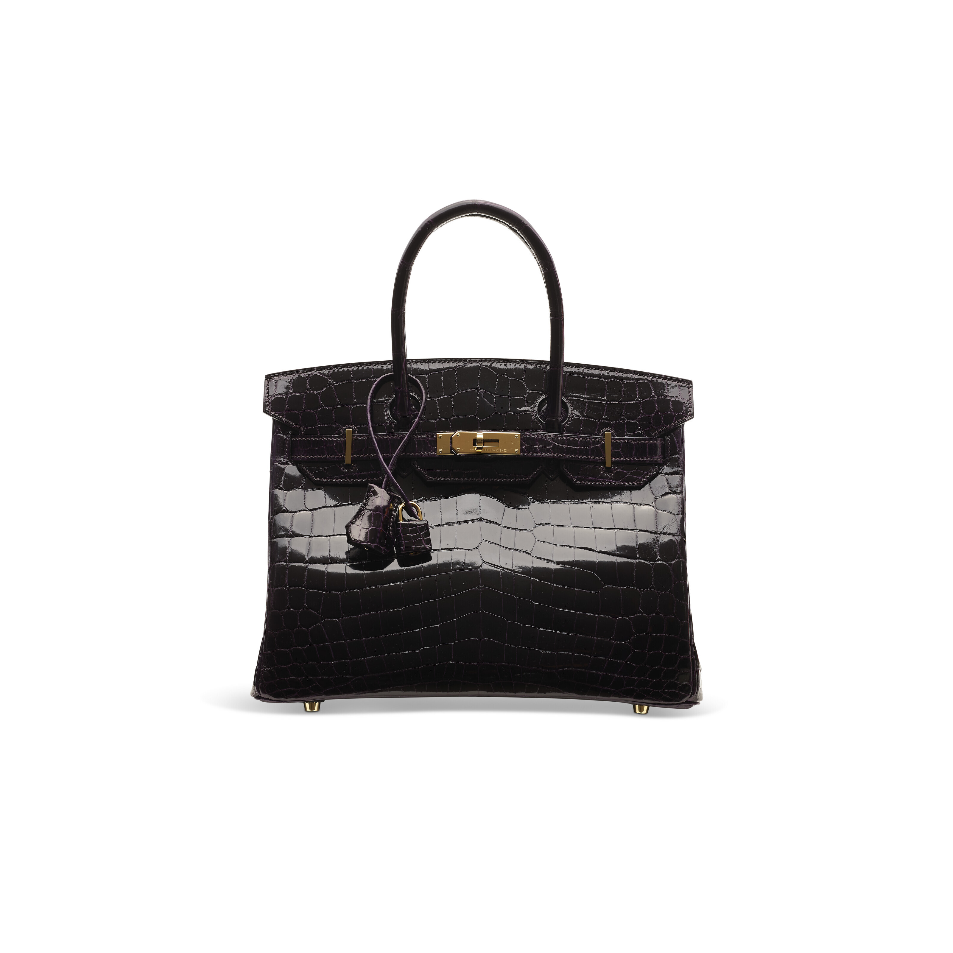 A SHINY PRUNOIR NILOTICUS CROCODILE BIRKIN 30 WITH GOLD HARDWARE ...