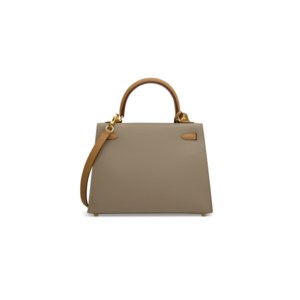 A CUSTOM GRIS ASPHALTE & BISCUIT EPSOM LEATHER KELLY 25 WITH GOLD ...
