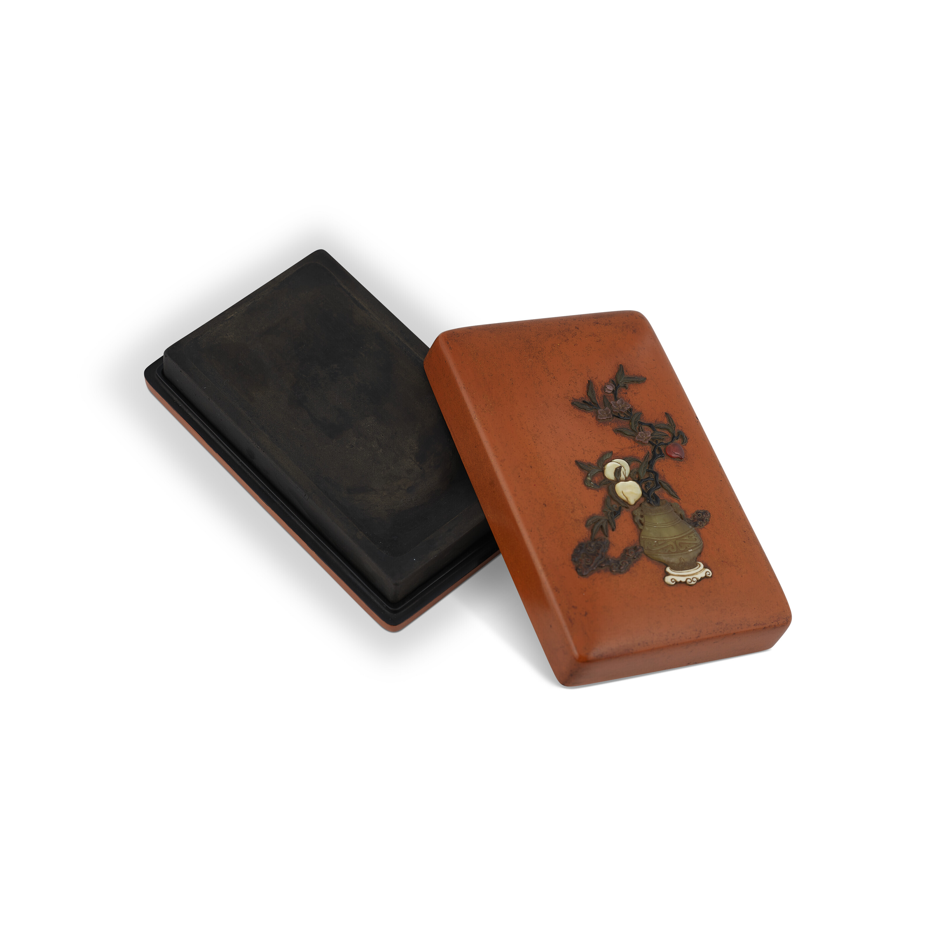 A LACQUERED WOOD INK STONE AND EMBELLISHED BOX AND COVER, | Christie’s