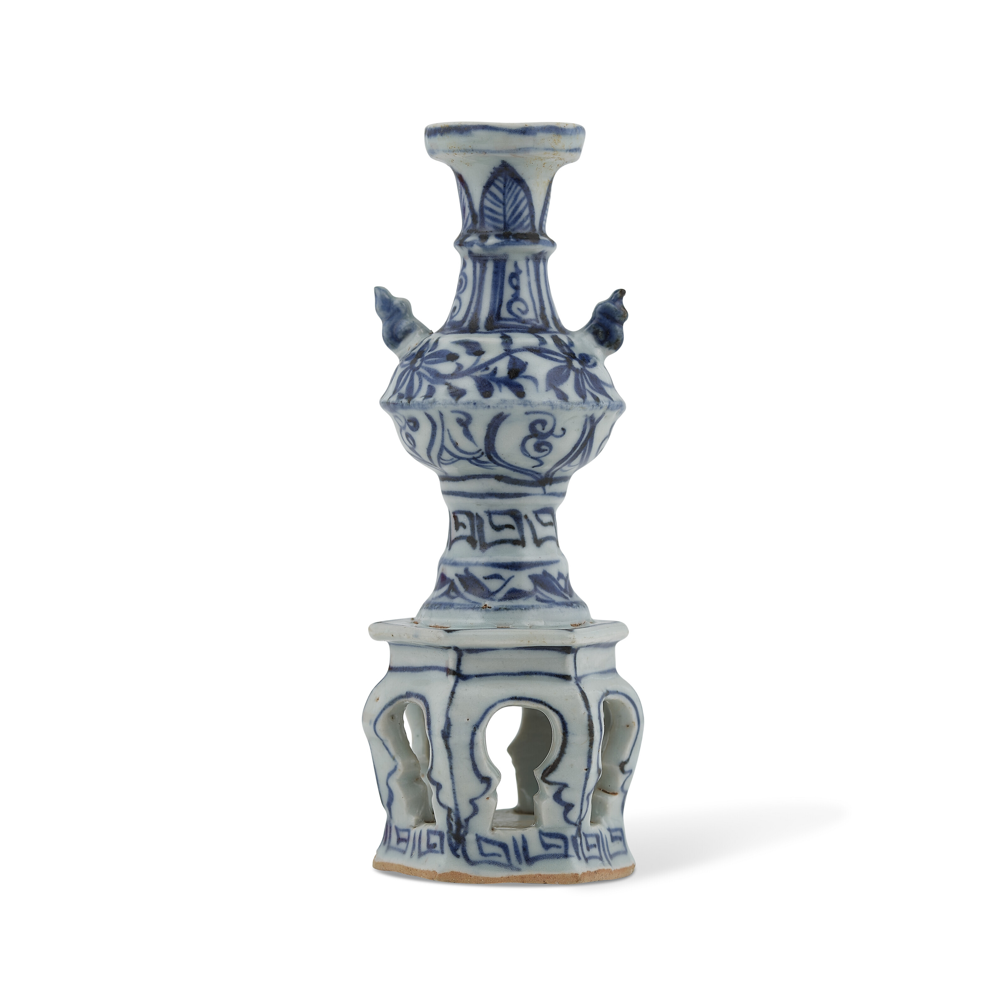 A MINIATURE BLUE AND WHITE ALTAR VASE, YUAN DYNASTY (1279-1368 ...