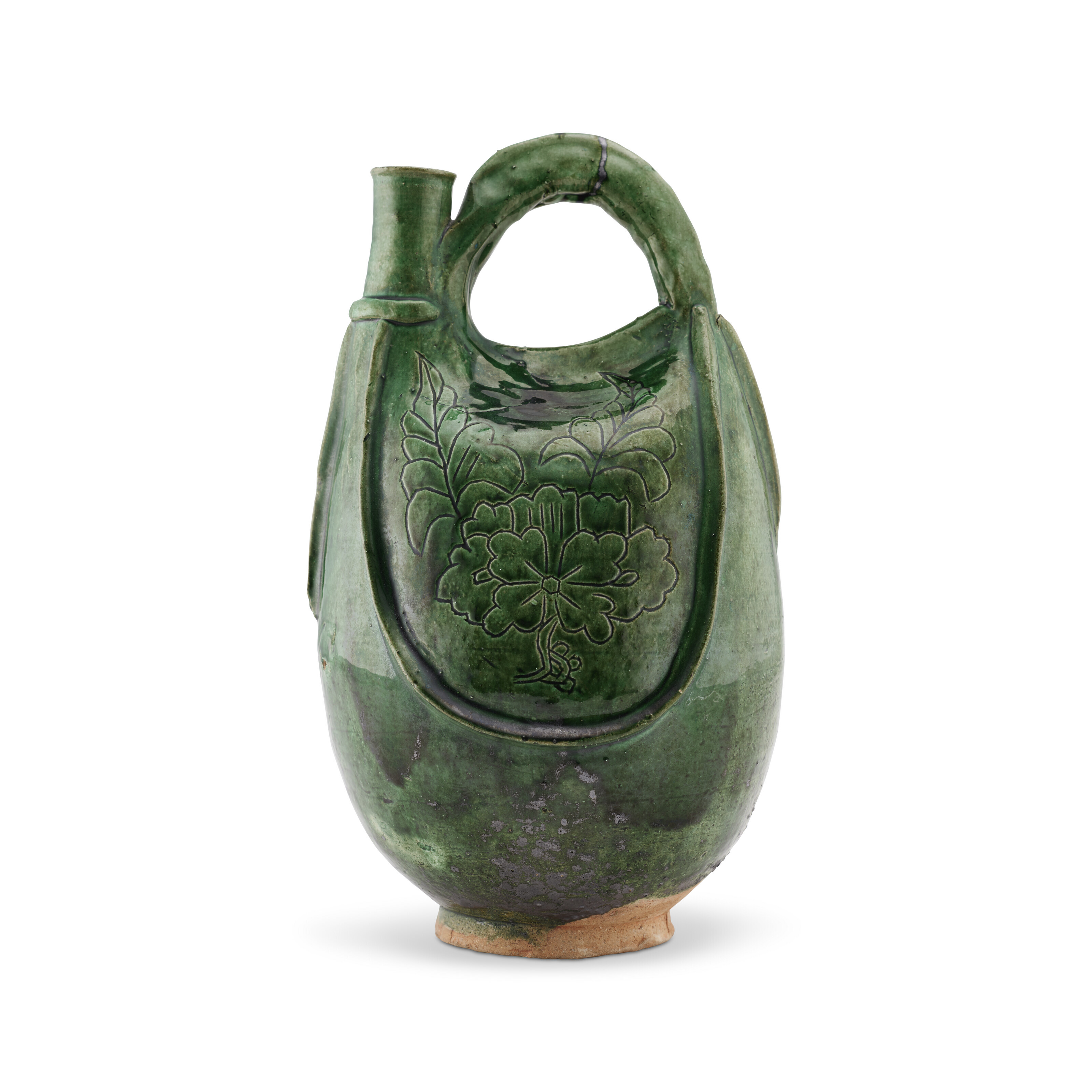 AN INCISED GREEN-GLAZED POTTERY FLASK, LIAO DYNASTY (907-1125) | Christie’s