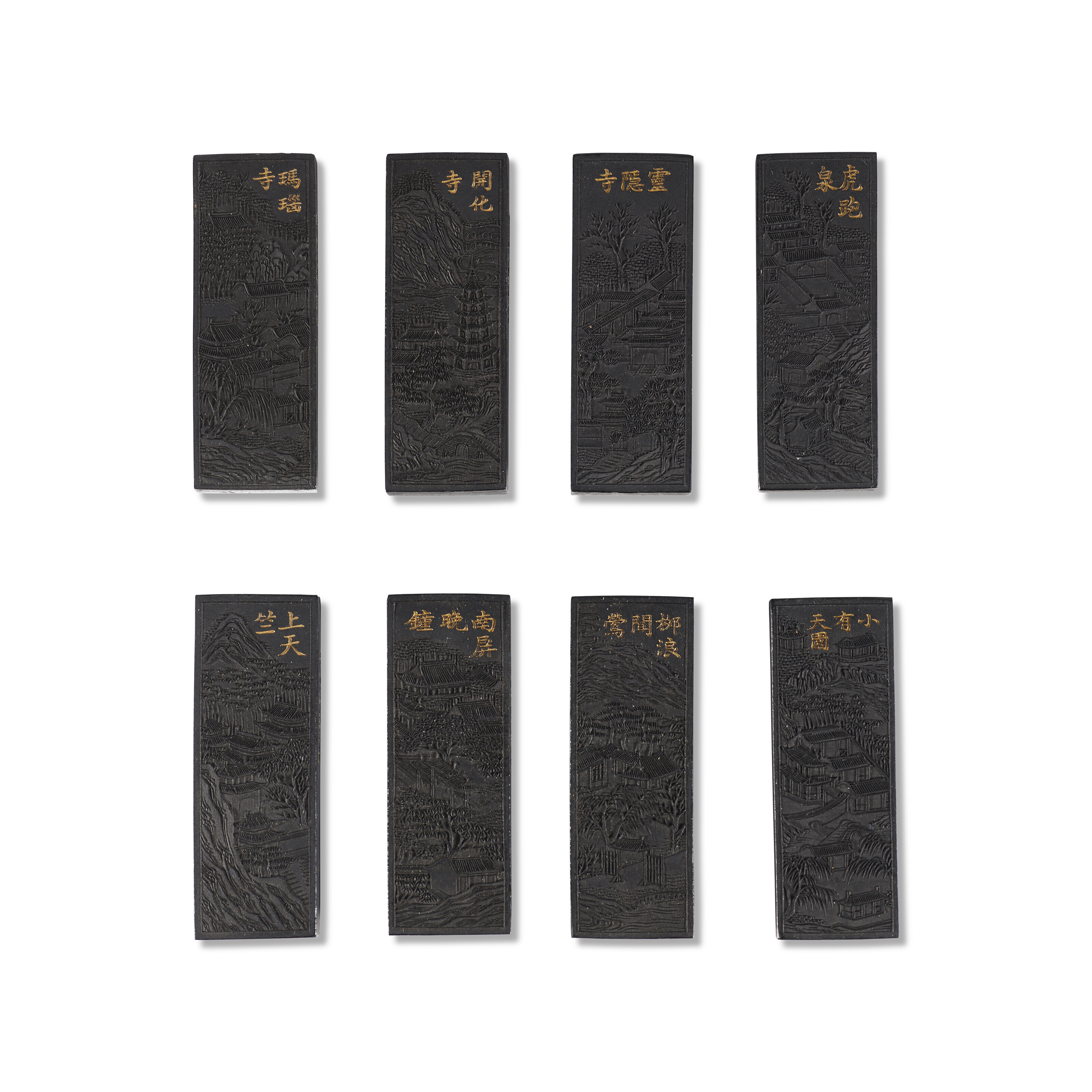 A SET OF EIGHT ‘EIGHT VIEWS OF THE WEST LAKE’ INK CAKES, QING DYNASTY ...
