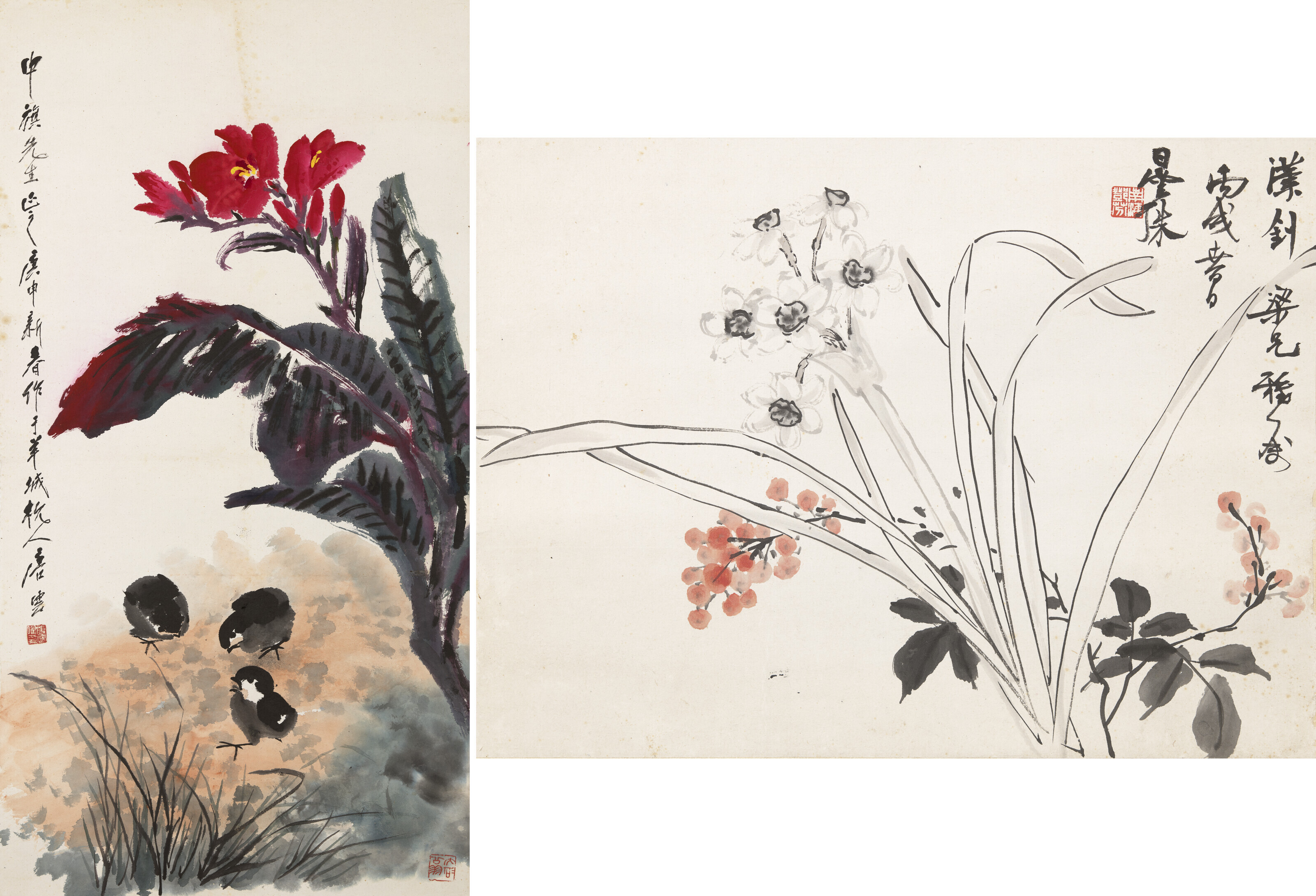 DENG FEN (1894-1964) / TANG YUN (1910-1993), Flowers / Chicks and ...