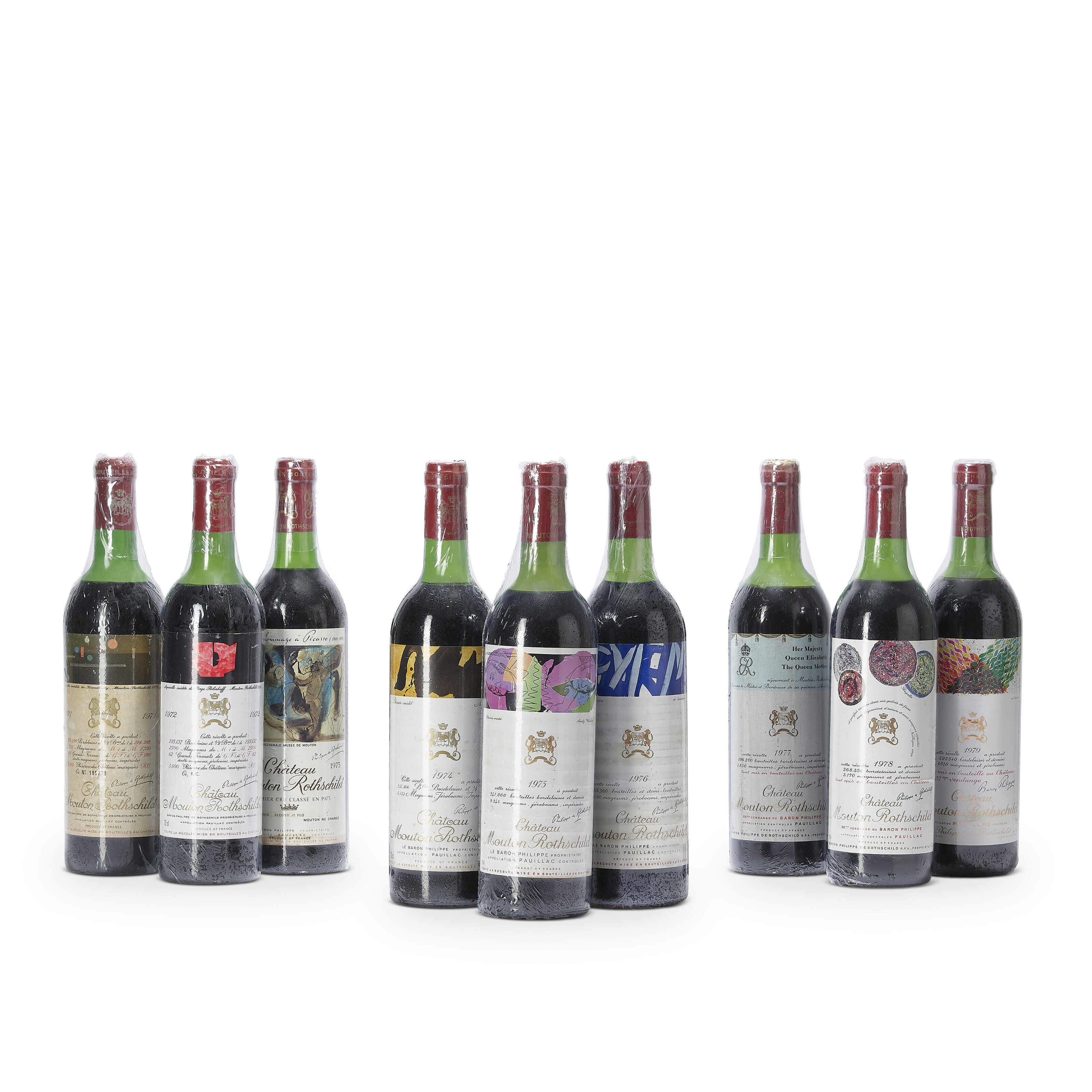 Château Mouton Rothschild 1971-1979, 1971Stained and slightly damaged ...