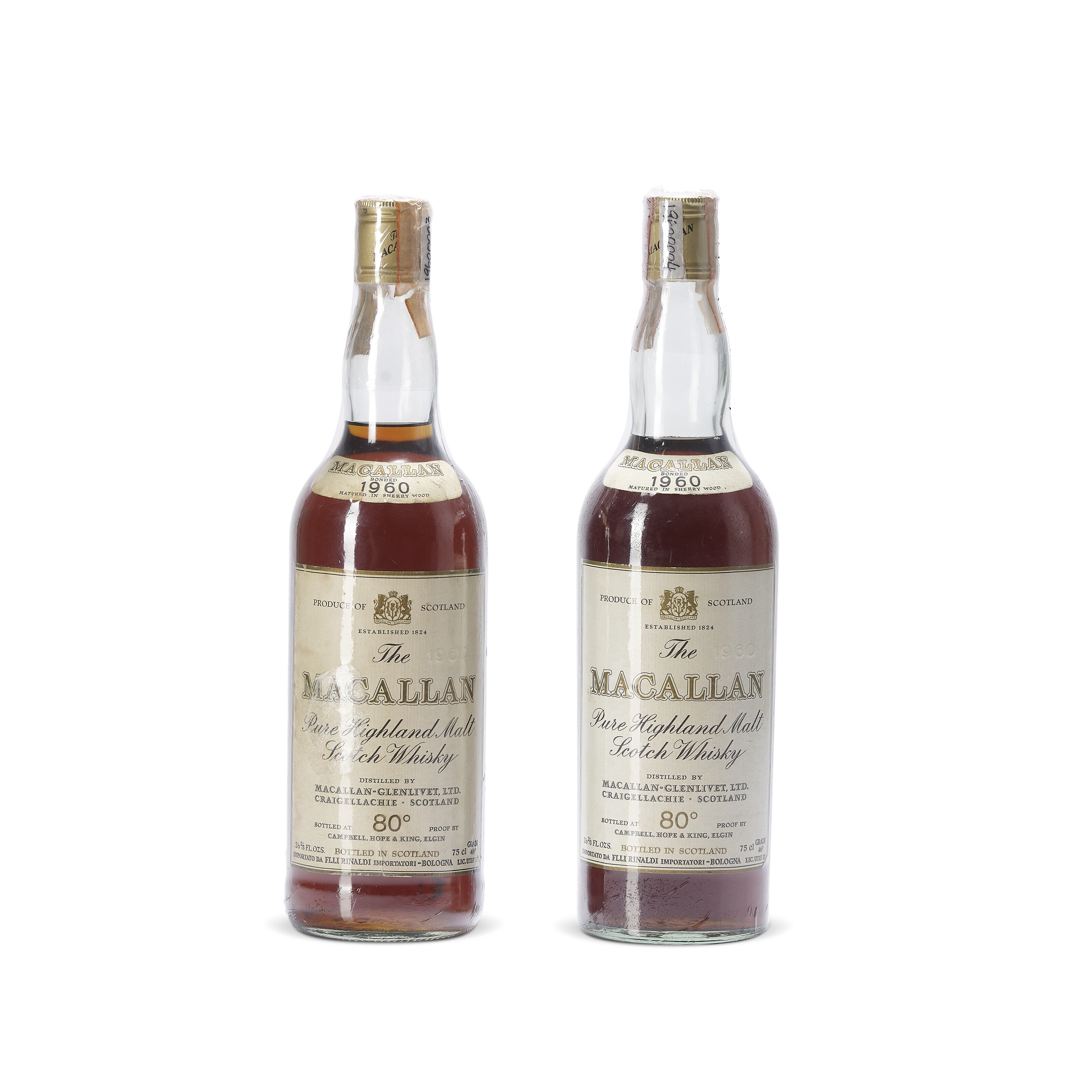 The Macallan 1960 Campbell, Hope & King, Bottles in plastic wrap. Bottled at 80 degree proof by ...