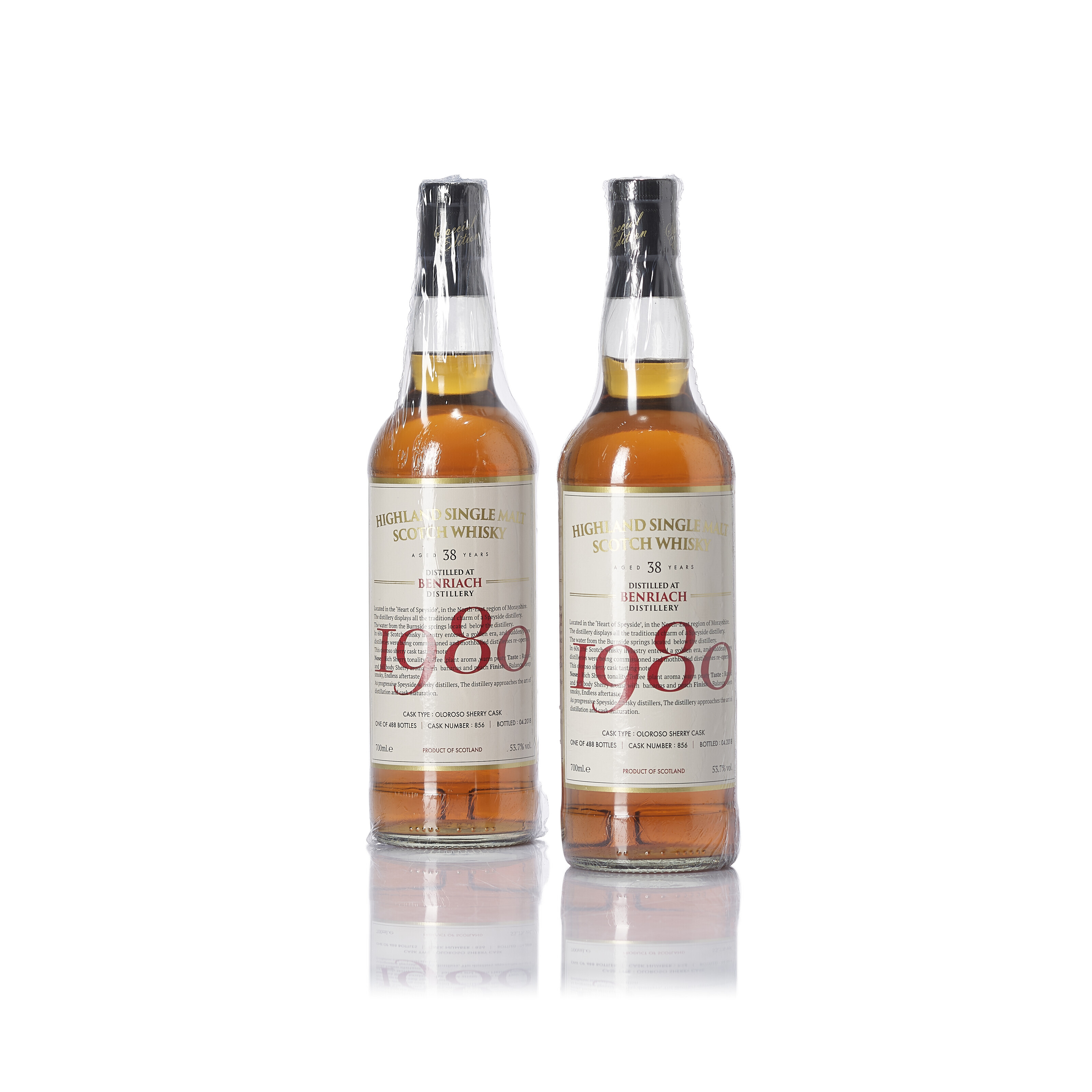 Benriach 38 Year Old #856 1980, 53.7% vol. Bottled in April 2018. Cask ...