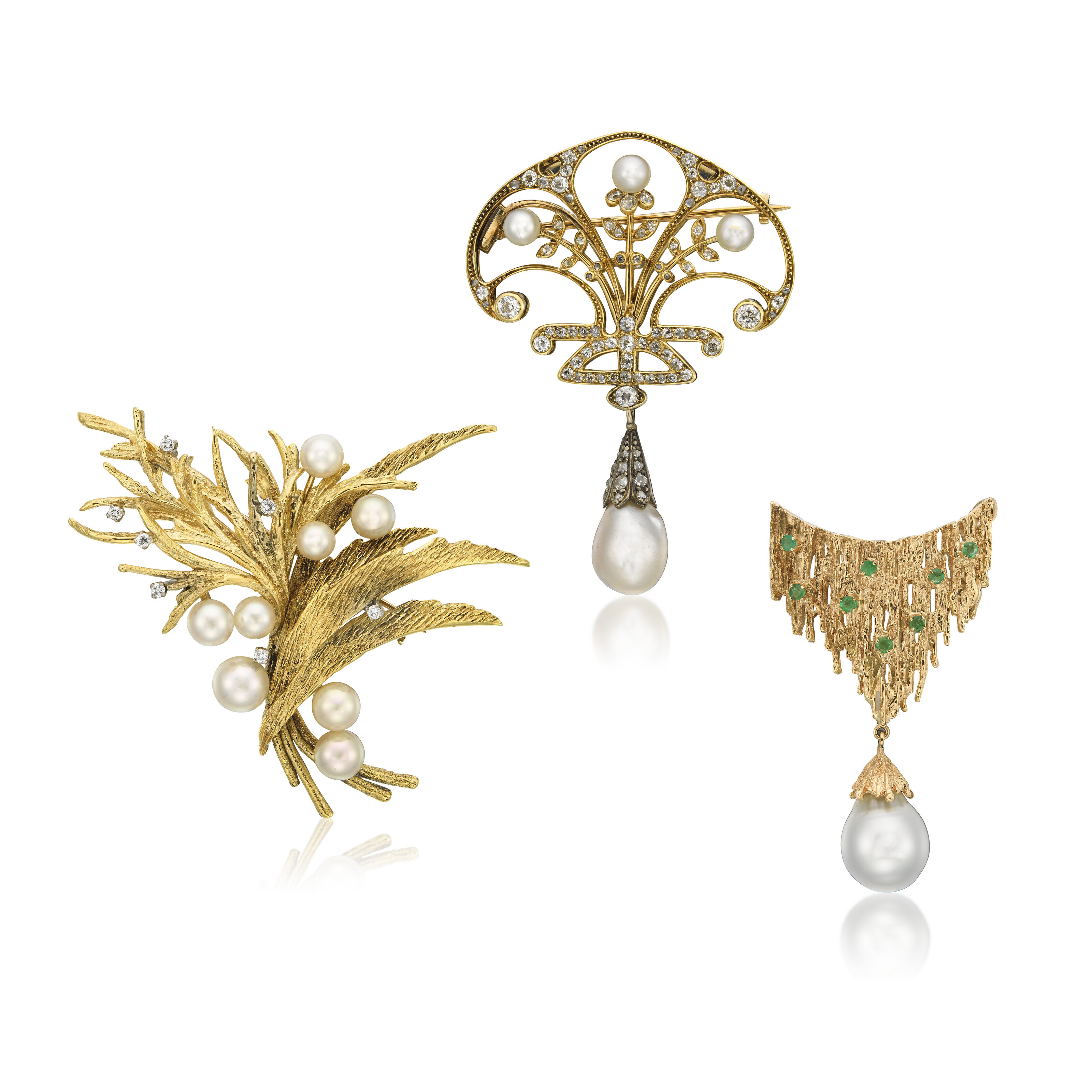 NO RESERVE - MIKIMOTO CULTURED PEARL AND DIAMOND BROOCH; TOGETHER WITH ...